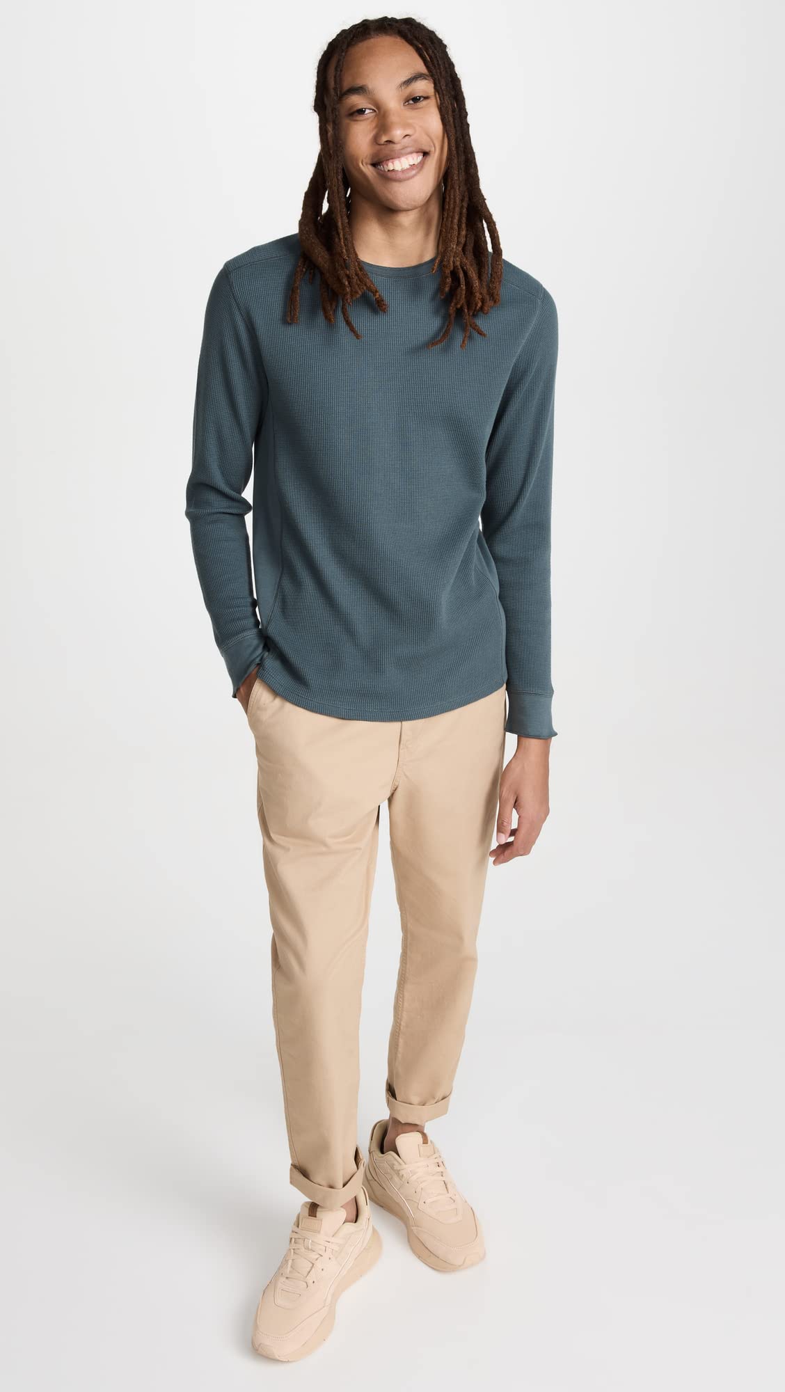 Vince Men's Thermal Crew Tee, Desert Leaf, Blue, L