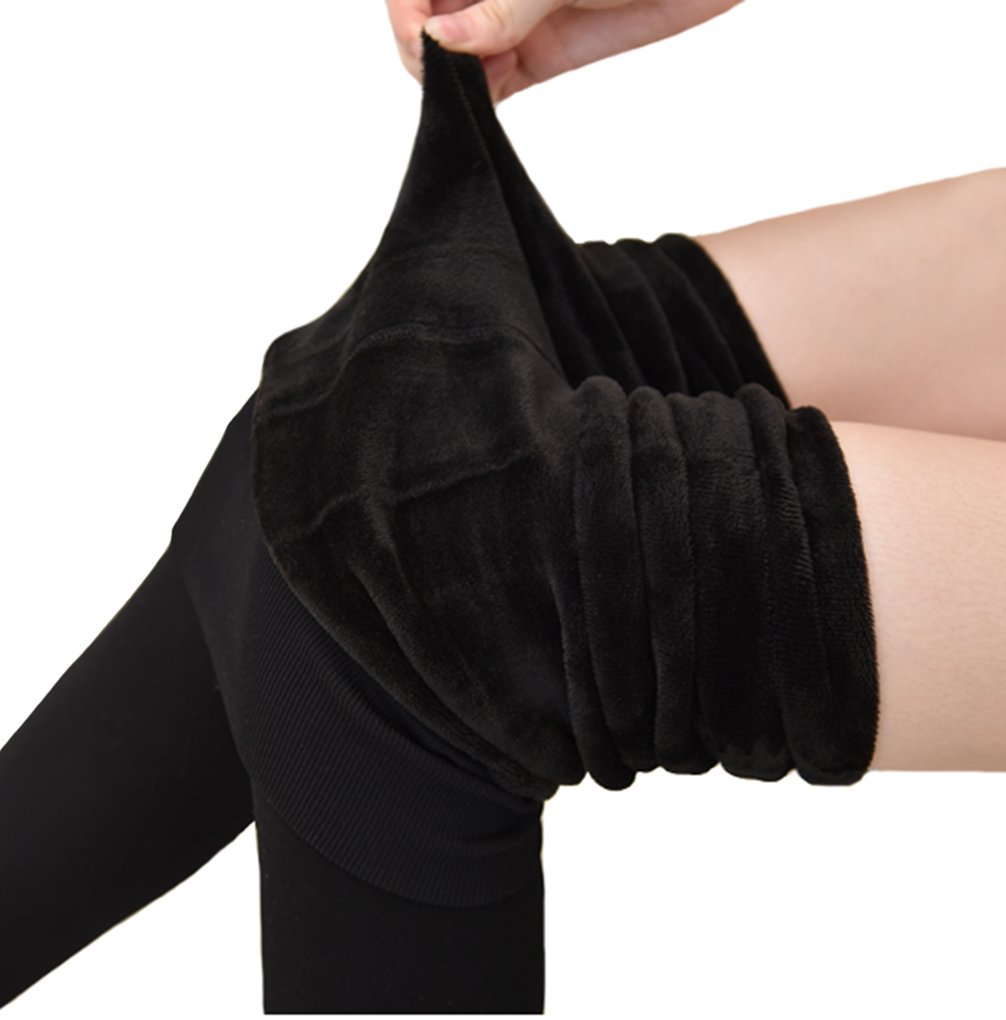 Romastory Women's Winter Warm Fleece Lined Tights High Waisted Elastic Leggings Pants (Black),Free Size Fits ( US S/M )