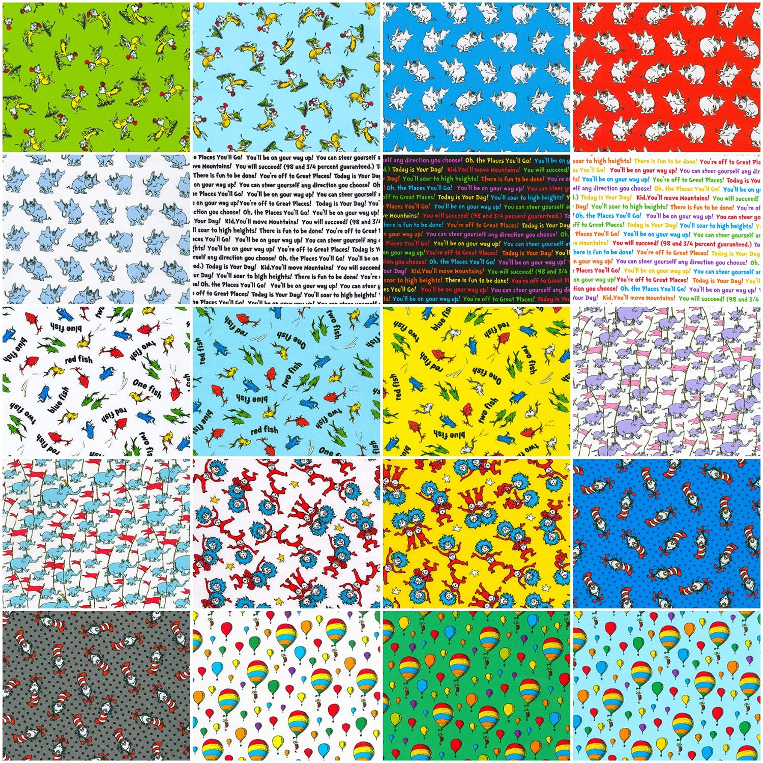 Robert Kaufman Kaufman A Little Dr. Seuss 5'' Charm Squares 42pcs, Multi Yard