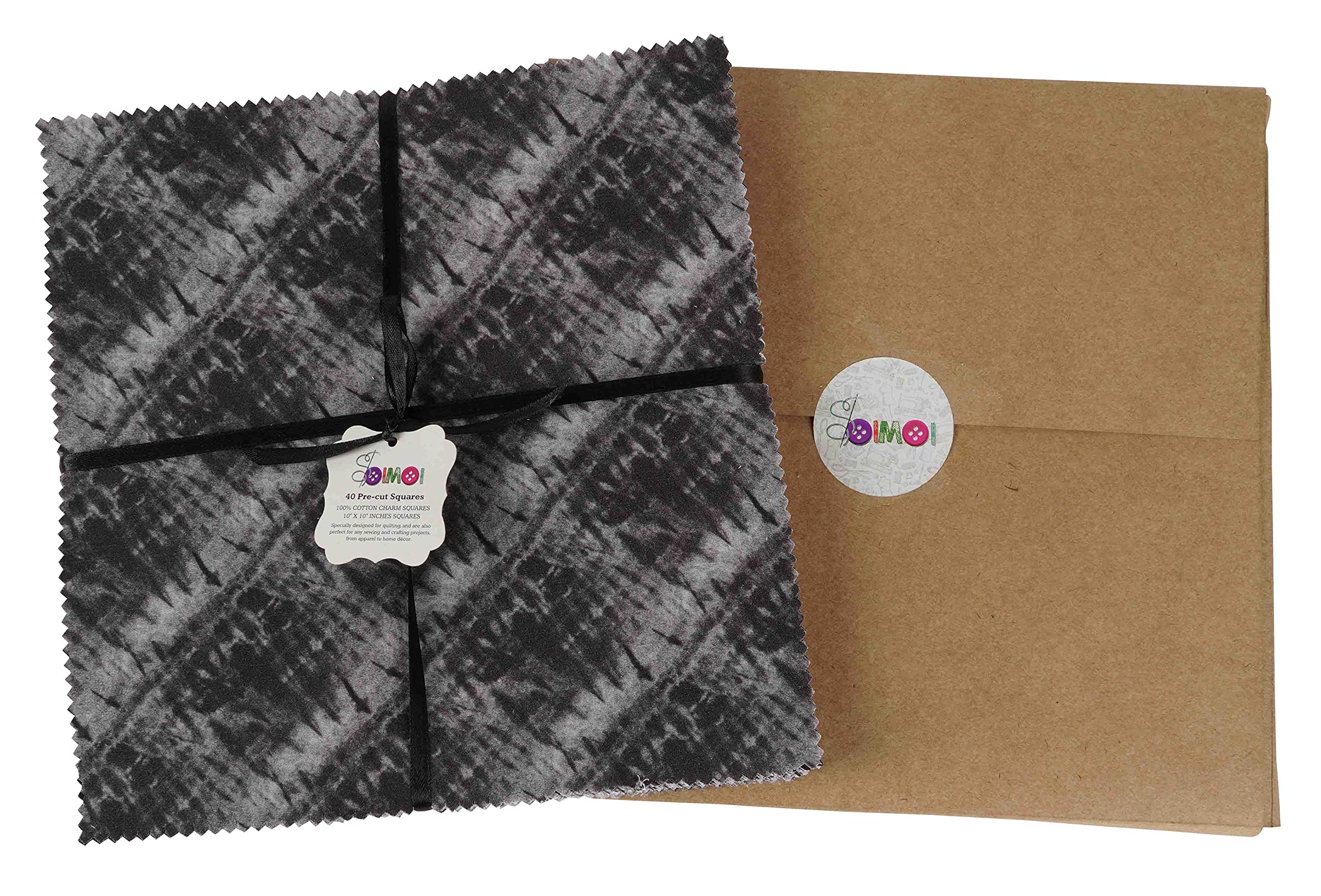 Soimoi Precut 10-inch Chihuahua & Dot Prints Cotton Fabric Bundle Quilting Squares Charm Pack DIY Patchwork Sewing Craft- Black