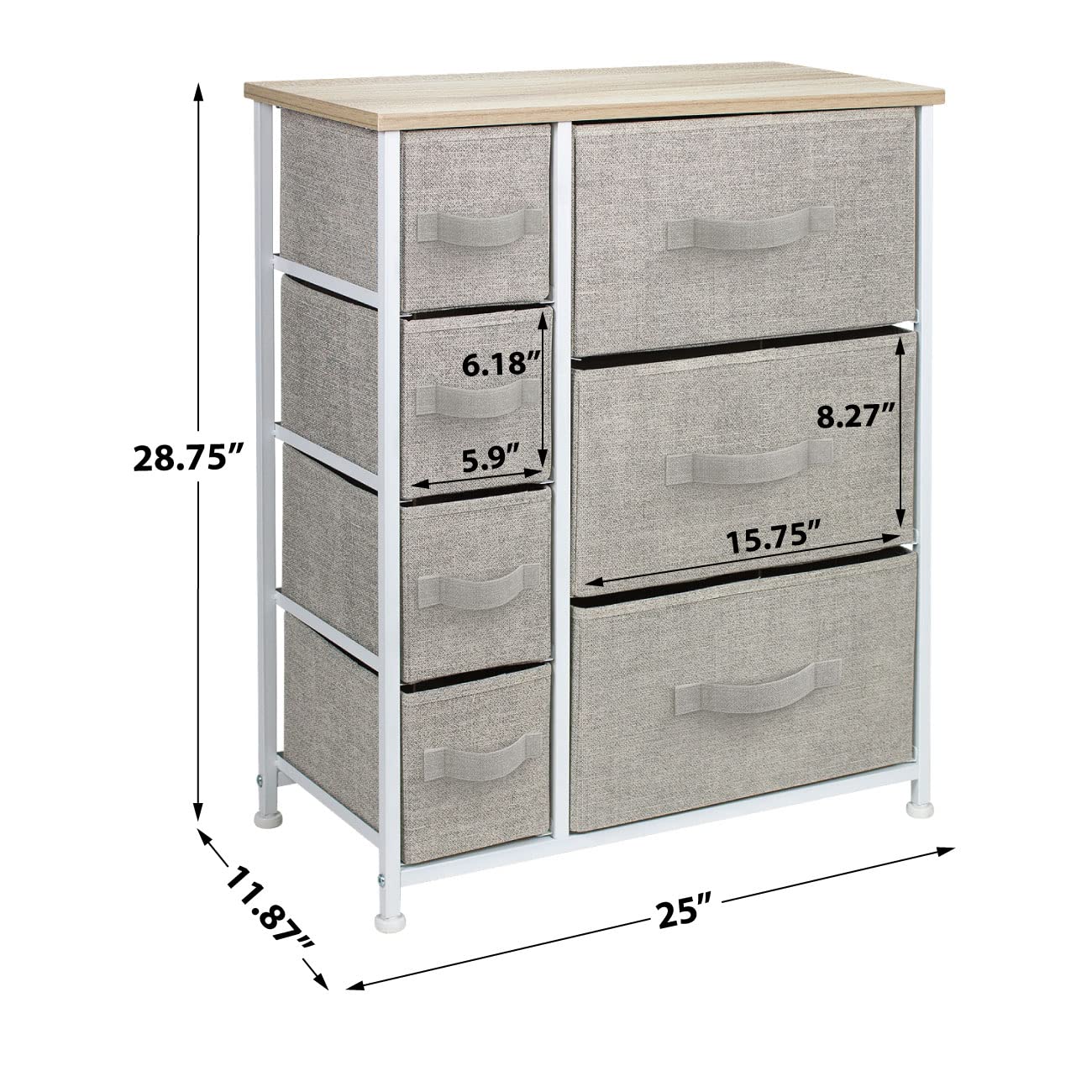 Sorbus Dresser with Drawers - Furniture Storage Tower Unit for Bedroom, Hallway, Closet, Office Organization - Steel Frame, Wood Top, Easy Pull Fabric Bins (Marble White/Black Frame)