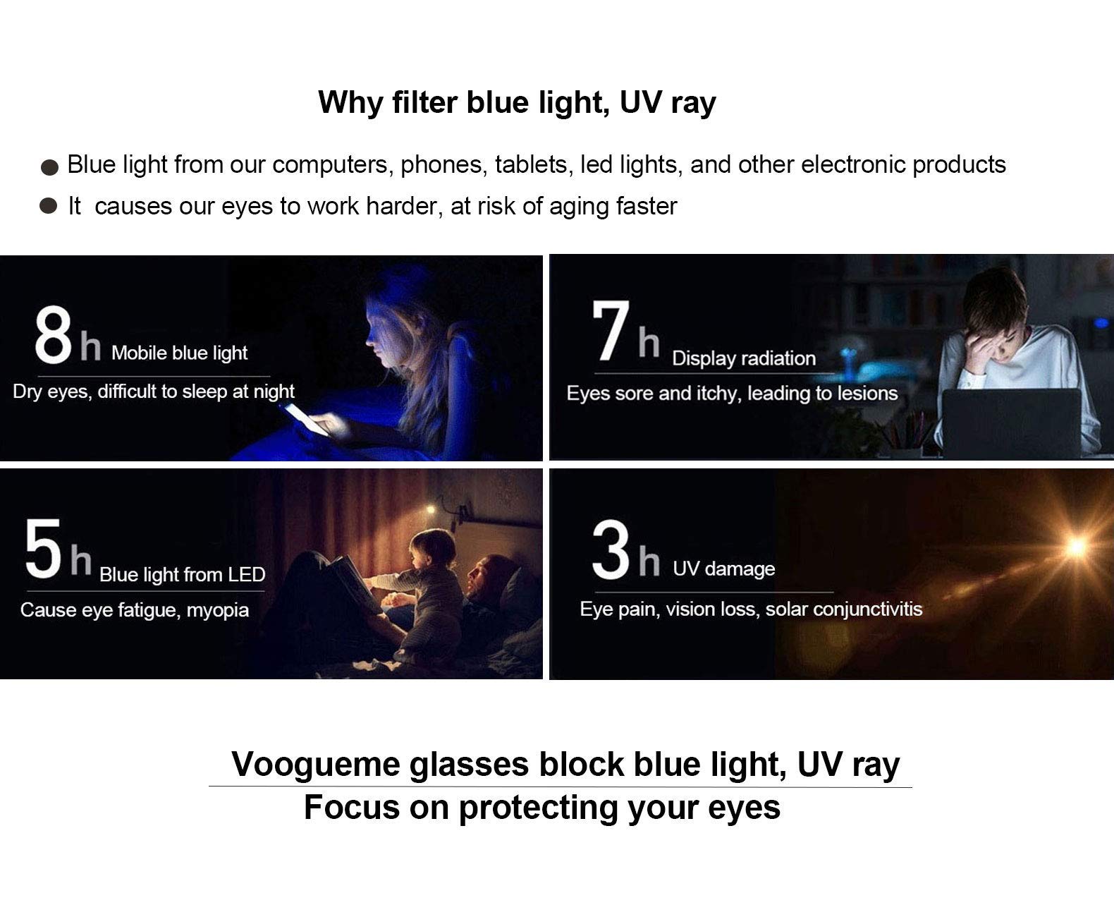 VOOGLAM Oversized Black Square Blue Light Blocking Glasses Clear Lens for Women Fredia OX739865-03