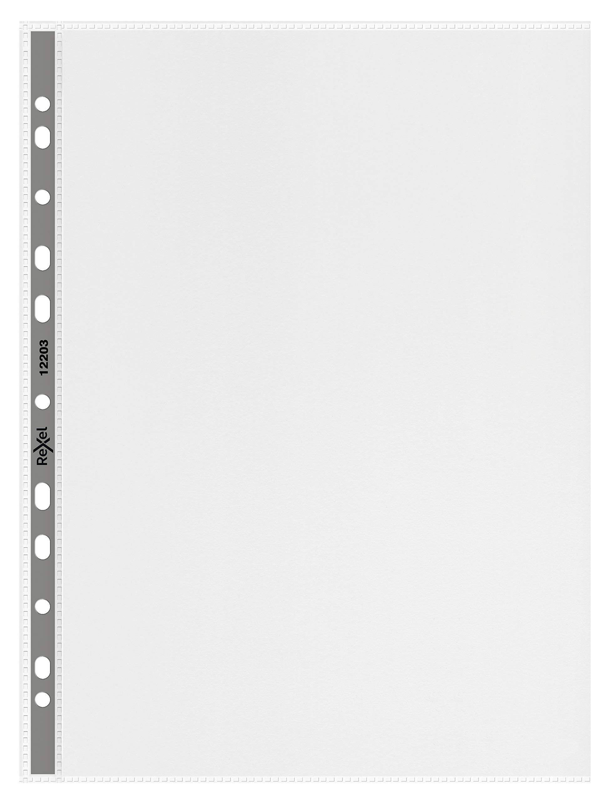 Rexel Nyrex Premium A4 Punched Pocket with Grey Spine, Clear, Left Opening, Pack of 25, 12203