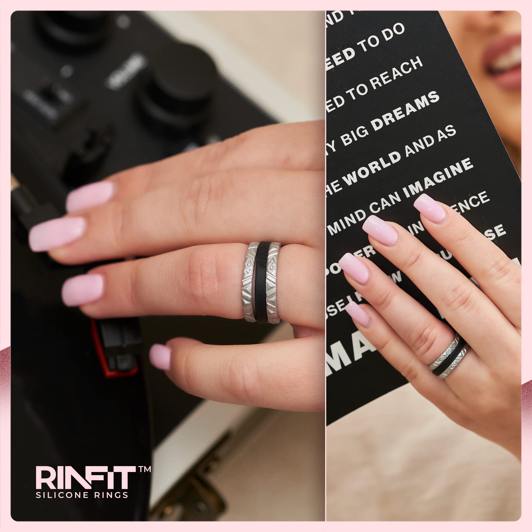 Rinfit Silicone Wedding Rings for Women - Soft, Stackable & Thin Silicone Ring Women - Rubber Wedding Bands Women- U.S. Design Patent Pending - SetI, Size 7