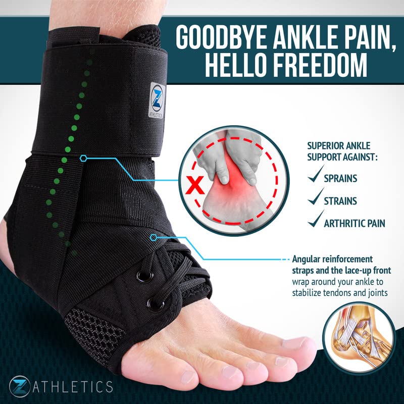 Z ATHLETICS Zenith Ankle Brace, Lace Up Adjustable Support – for Running, Basketball, Injury Recovery, Sprain! Ankle Support Wrap for Men, Women, and Children (Black, Medium)
