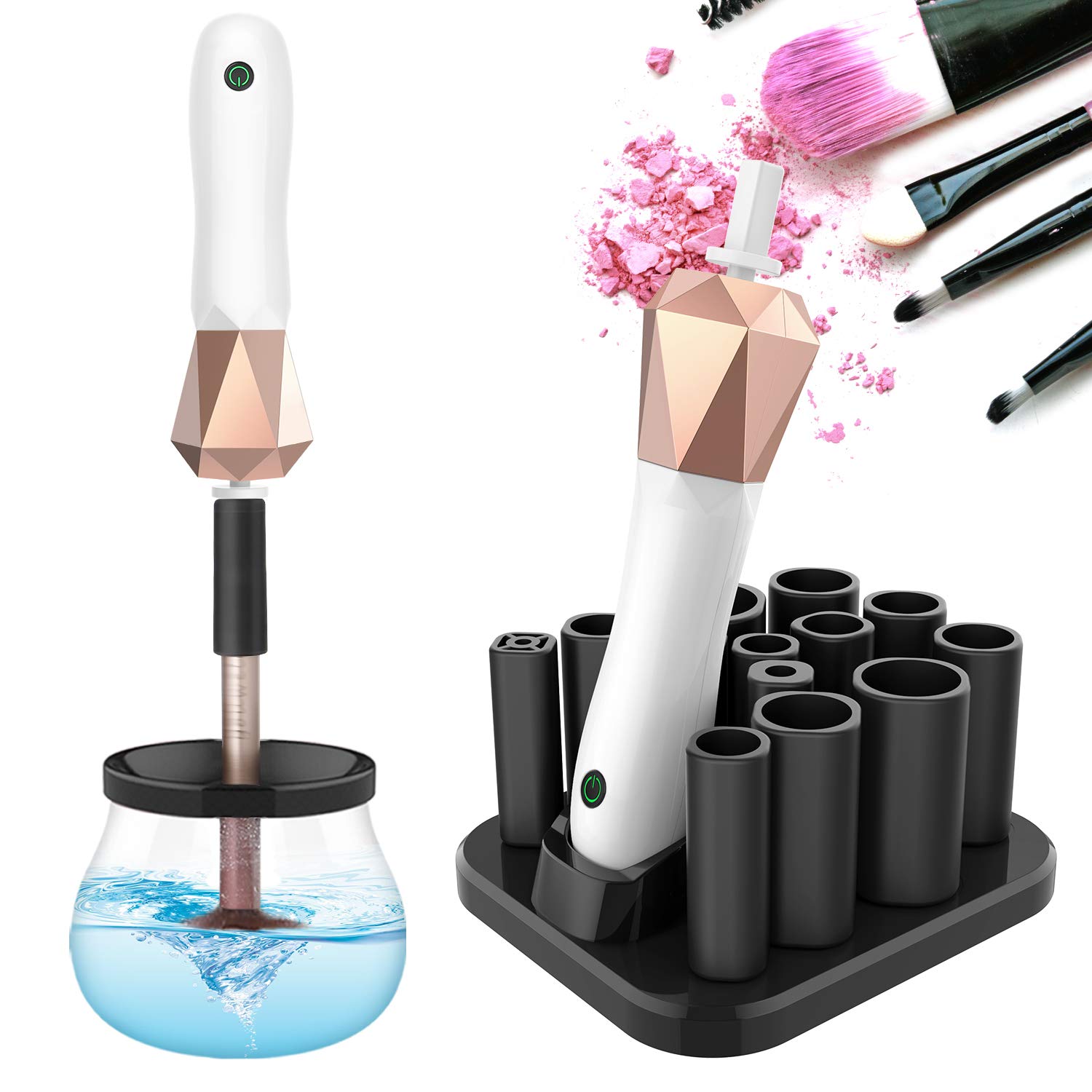 Senbowe Upgraded USB Makeup Brush Cleaner and Dryer Machine, Electric Cosmetic Automated Makeup Brush Spinner, Cleaning Solution Tool, 13 Collars, Wash and Dry in Seconds, Rechargeable Brush Cleaner