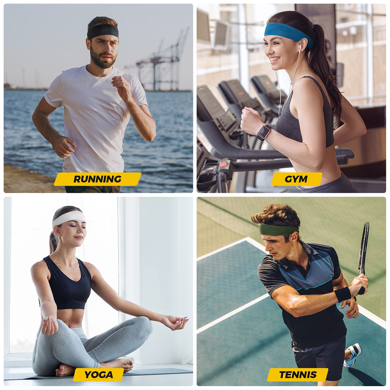 VULKIT 3 Pack Sports Headband for Men or Women, Non-Slip Head Band Stretchy Moisture Wicking Sweatbands(Navy,Blue,Dark Grey)