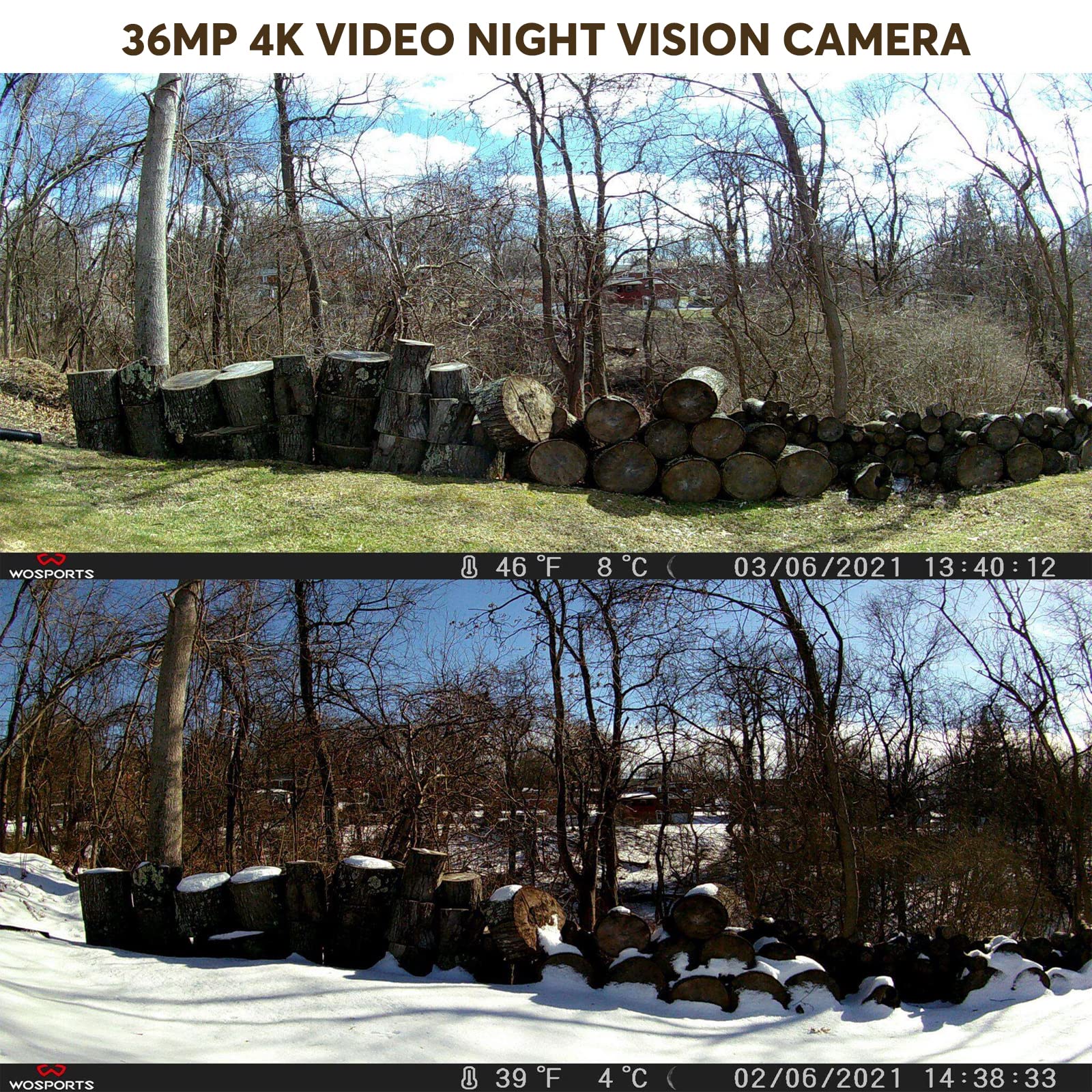 WOSPORTS Trail Camera,36MP 4K 0.2S Trigger Motion Activated,Game Hunting Camera with Night Vision IP66 Waterproof 2.0''LCD 120°Wide Camera Lens for Outdoor Scouting Wildlife Monitoring Home Security