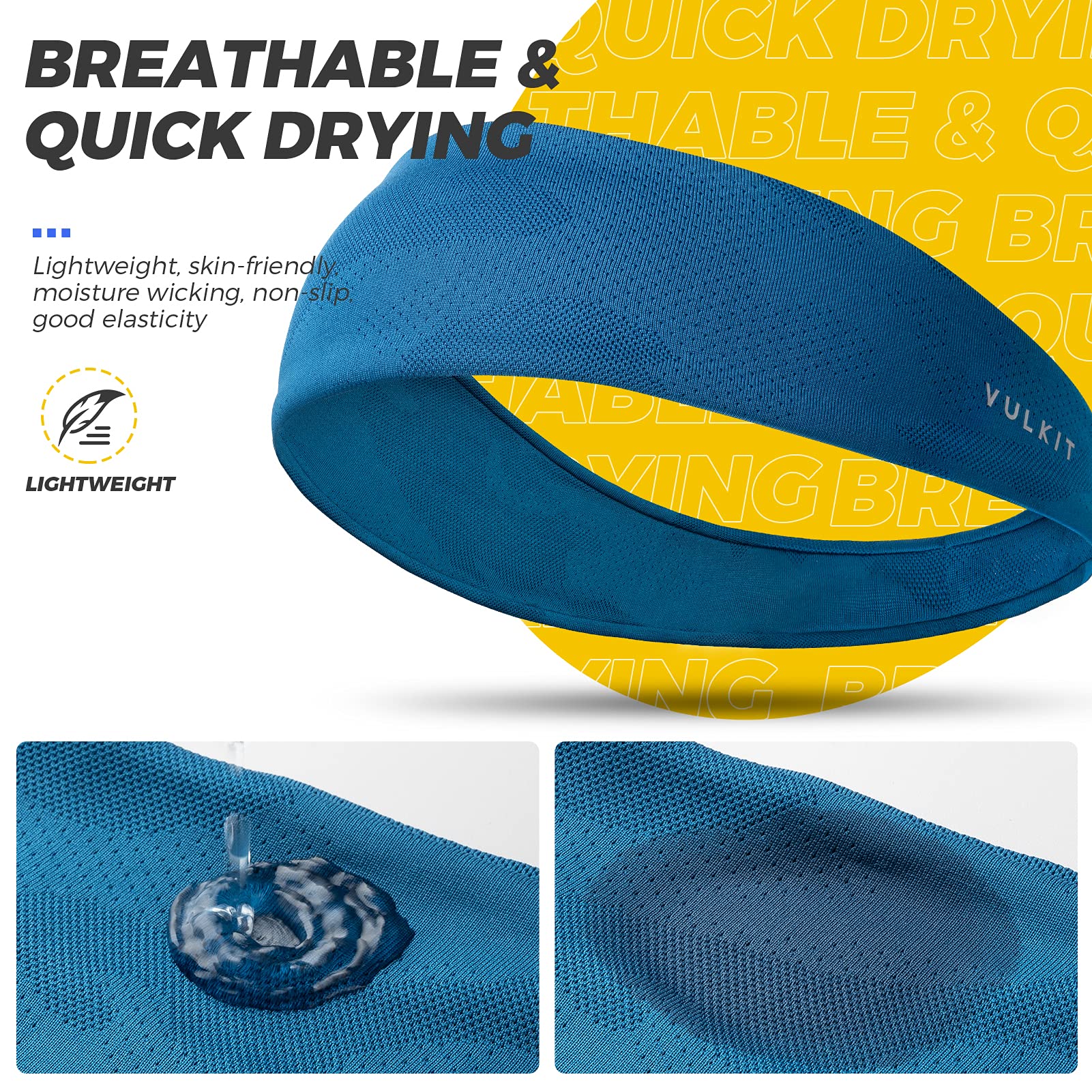 VULKIT 3 Pack Sports Headband for Men or Women, Non-Slip Head Band Stretchy Moisture Wicking Sweatbands(Navy,Blue,Dark Grey)