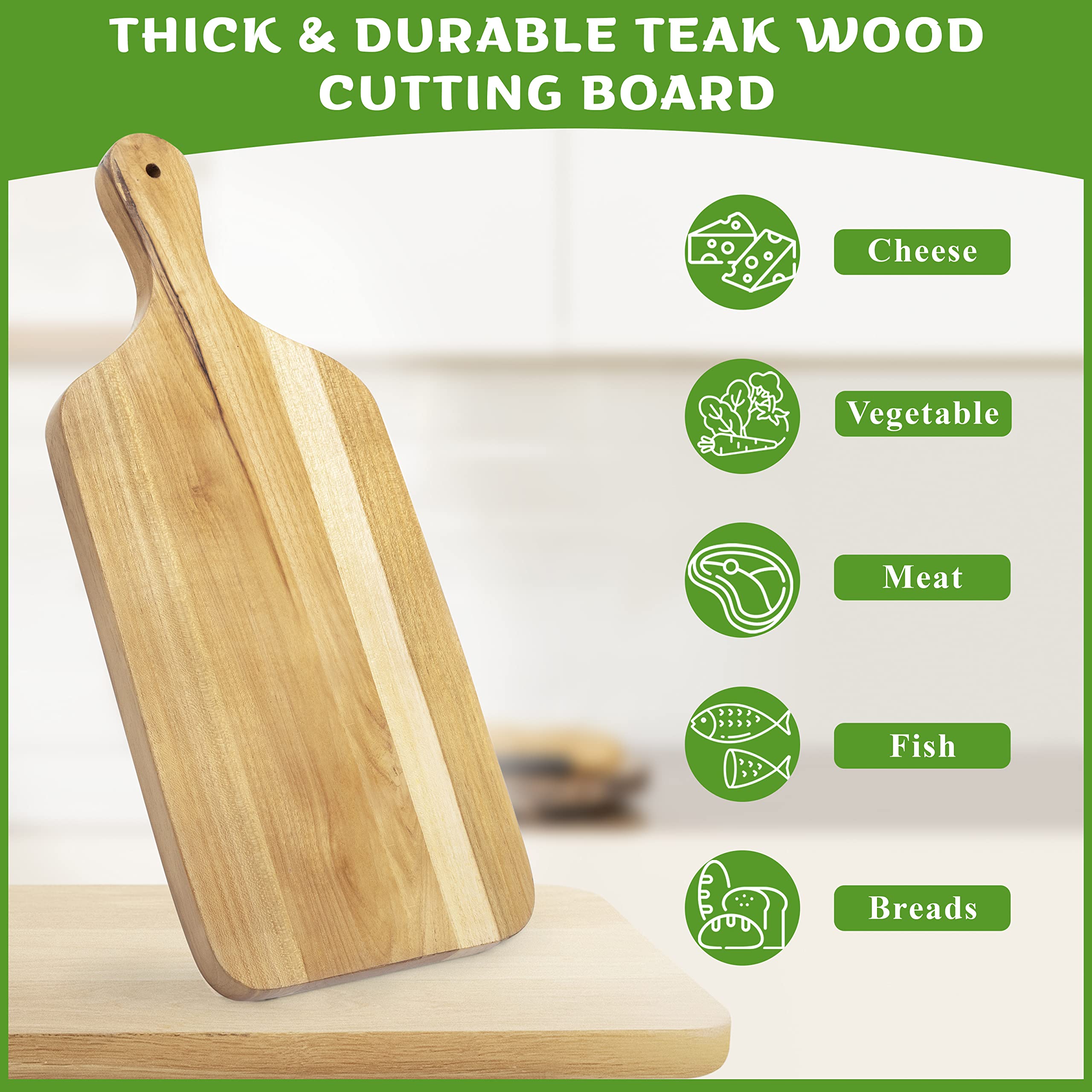 Wood Cutting Board with Handle - Wooden Cheese Board, Mothers Day Gifts, Kitchen Chopping Boards for Bread Meat Fruit Cheese Cutting boards Serving Board Butcher Block Charcuterie Platter, 17" x 7"