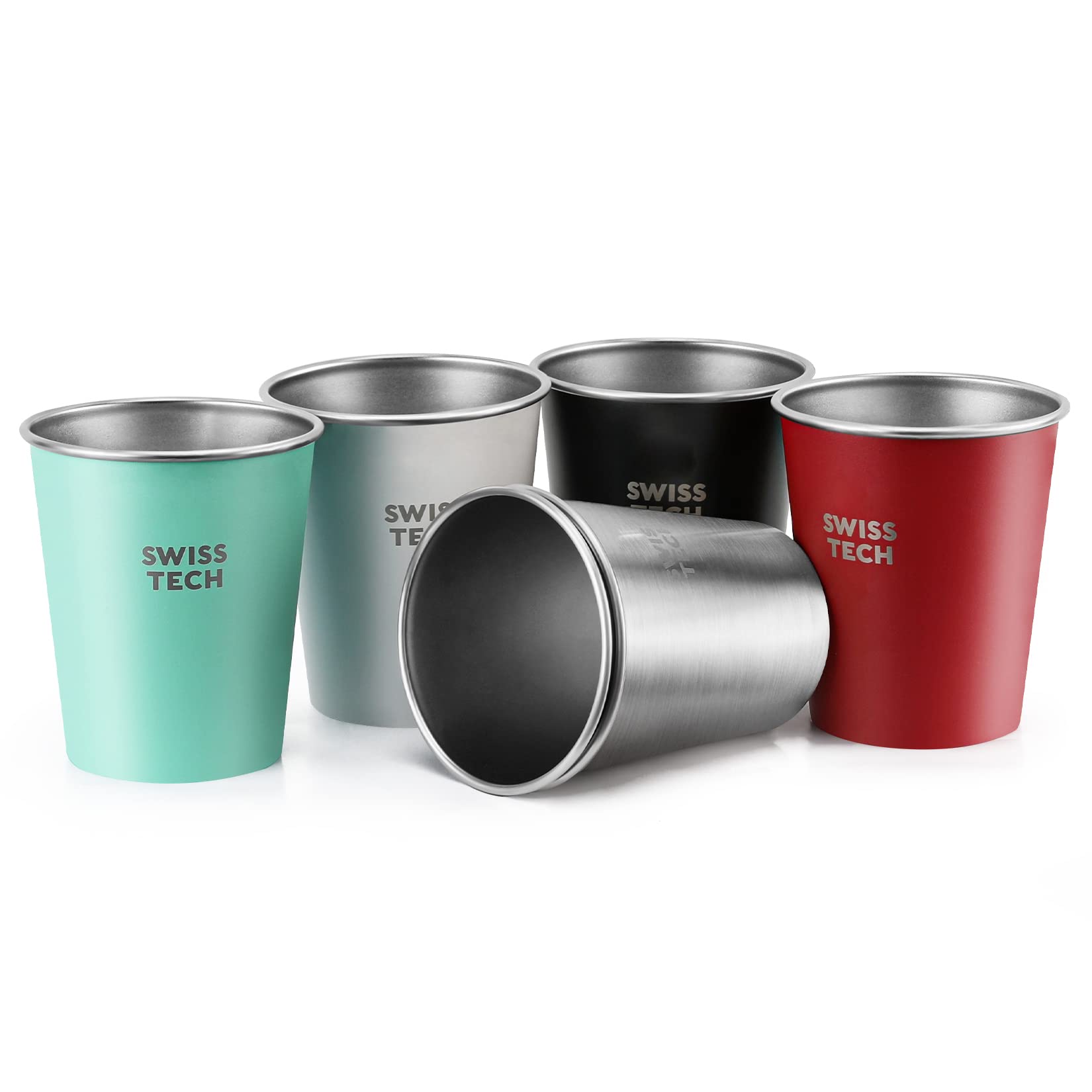 Swiss+Tech 14 oz Stainless Steel Cups, 6 Pack Stackable Pint Cup For Travel, Outdoor and Home, Multicolor