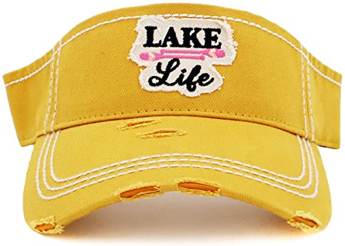 Vintage Distressed Visor Hat: Lake Life - Yellow