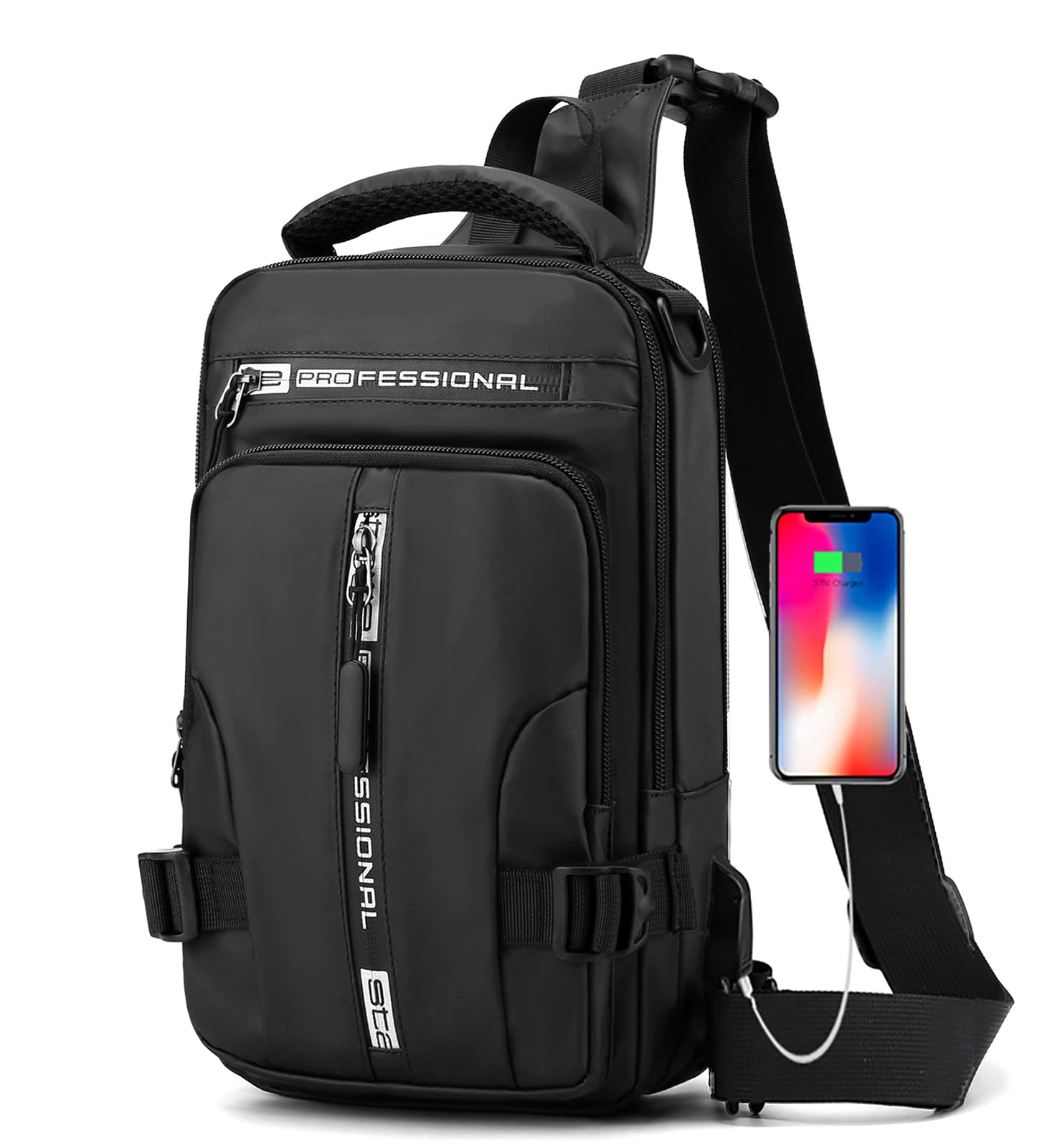 Yoanlayr Sling Backpack Crossbody Shoulder Chest Bag for Men Women Travel Hiking Daypack with USB Cable