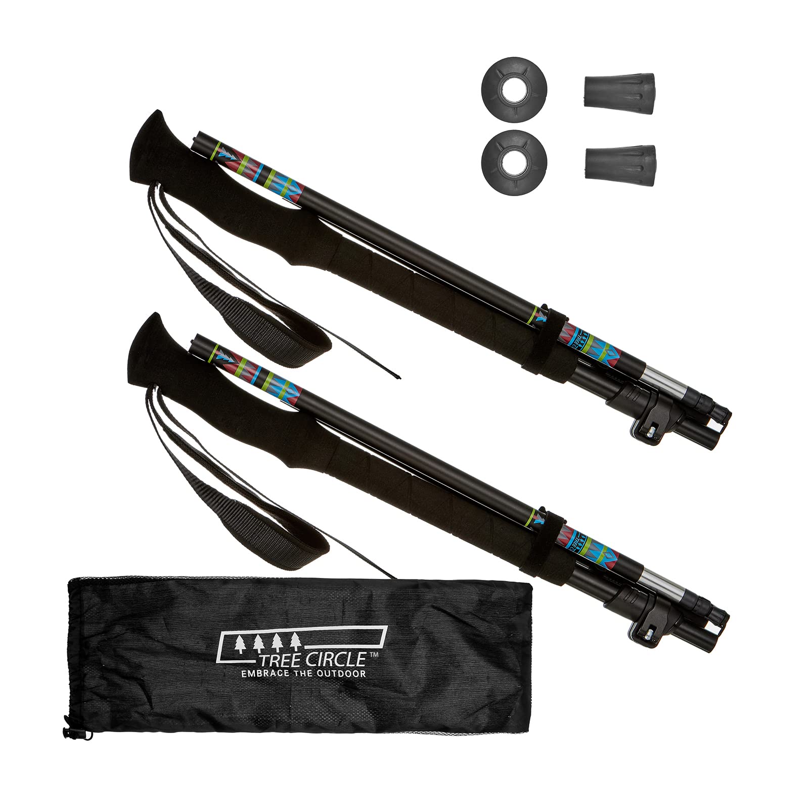 Tree Circle Aluminum 7075 Trekking Poles - 2pcs Pack Collapsible & Ultralight Folding Walking Sticks with Quick Flip Lock, Long EVA Foam Handle for Hiking, Backpacking, Mountaineering