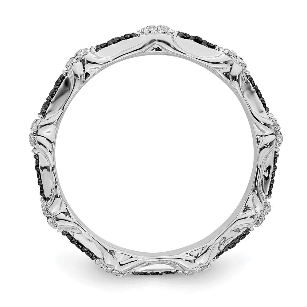 Solid 925 Sterling Silver Stackable Black and White Diamond Ring Eternity Band Size 8 (.25 cttw.)
