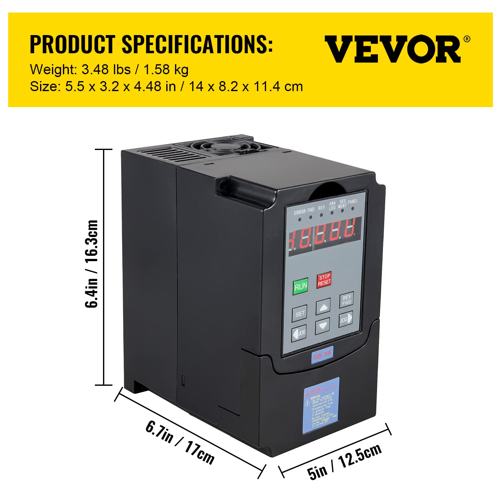 VEVOR VFD 7.5KW,Variable Frequency Drive 35A,CNC VFD Motor Drive Inverter Converter 220V,for Spindle Motor Speed Control (1or 3 Phase Input, 3 Phase Output)