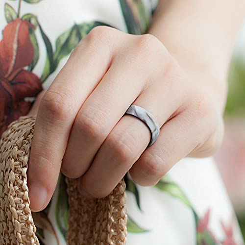 ThunderFit Silicone Wedding Bands for Women, 2 Layers 5.5mm Wide 2mm Thick - 1/4/7 Variety Multipack (Black-WhiteBlackMarble, Black-RoseGold, RoseGold-White, White-Black Size - 6.5-7 (17.3mm))
