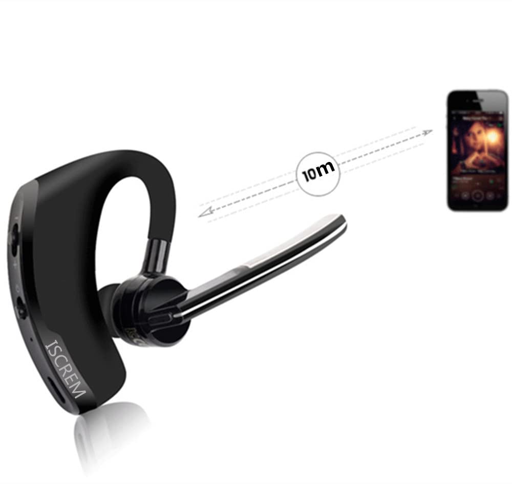 Wireless Bluetooth Headset Earpiece Business Earphones Cell Phones HD Stereo Sweatproof Headsets for Hands Free Workout 10 Hour Battery Noise Cancelling Earbuds