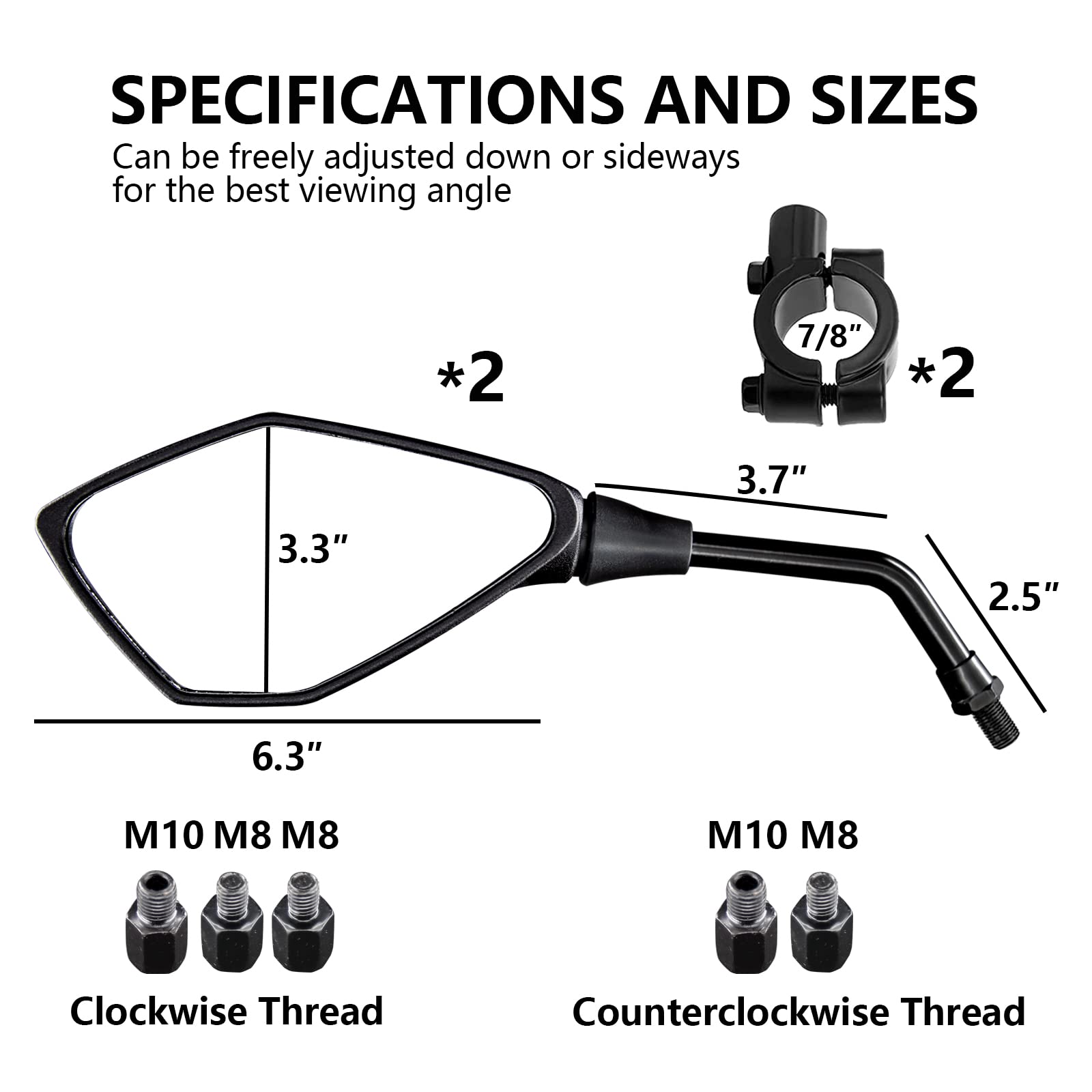 SHEJISI Universal Motorcycle ATV Rearview Mirror is Suitable for 7/8" Handlebars,Compatible with Polaris Sportsman Scrambler,Can-Am Outlander,Honda Grom TRX,Kawasaki Ninja,KYMCO,Yamaha,Suzuki