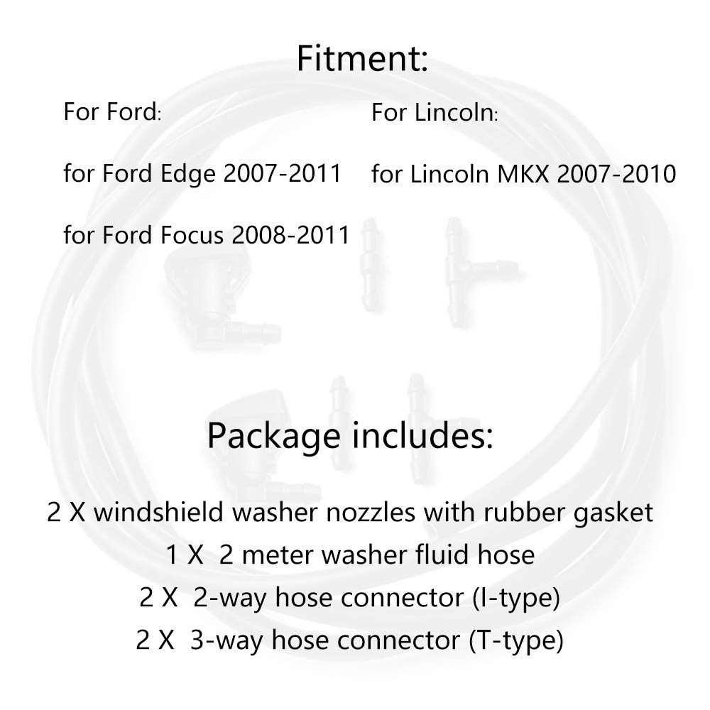 Think Auto Replacement for Windshield Washer Nozzle for 07-11 Ford Edge, 08-11 Ford Focus, 07-10 Lincoln MKX - and 2 Meters Fluid Hose with 4 Pcs Connector, Replace OEM # 8S4Z17603AA