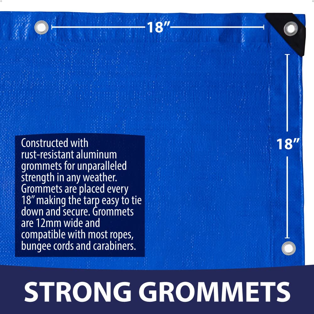 Rugged Rhino All Weather 100% Waterproof Heavy Duty Tarp, 5 Mil UV Temperature Resistant Tarps, High Durability Multipurpose Cover, for Home Outdoor Patio Winter Leaf Camping, 9x12 1 Pack Blue