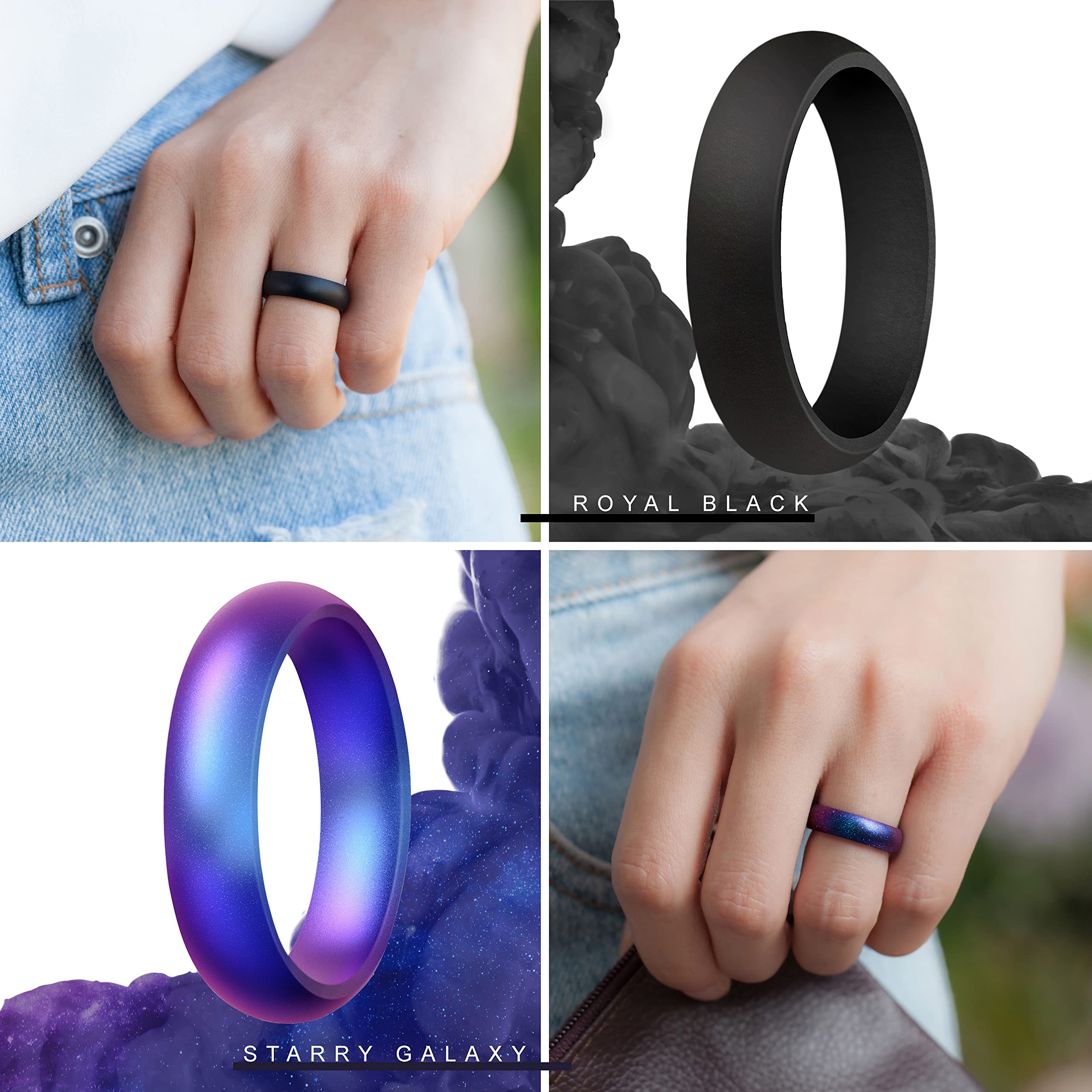 ThunderFit Women’s Silicone Wedding Ring - Rubber Wedding Band - 5.5mm Wide, 2mm Thickk (Black, Rose Gold, Galaxy - Size 5.5-6 (16.5mm))