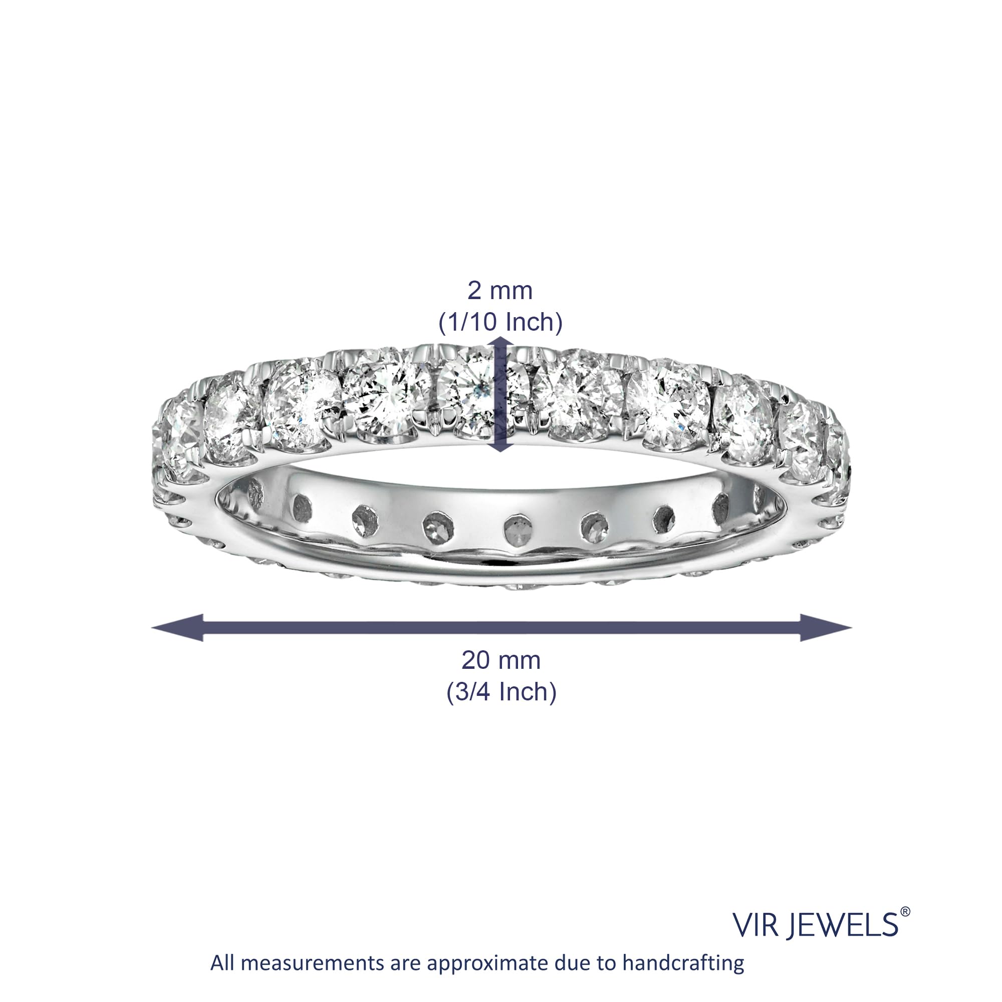 Vir Jewels 2 cttw Diamond Wedding Anniversary Band for Women Full Eternity Diamond Engagement Ring 14K White Gold Round Prong Set Size 7.5