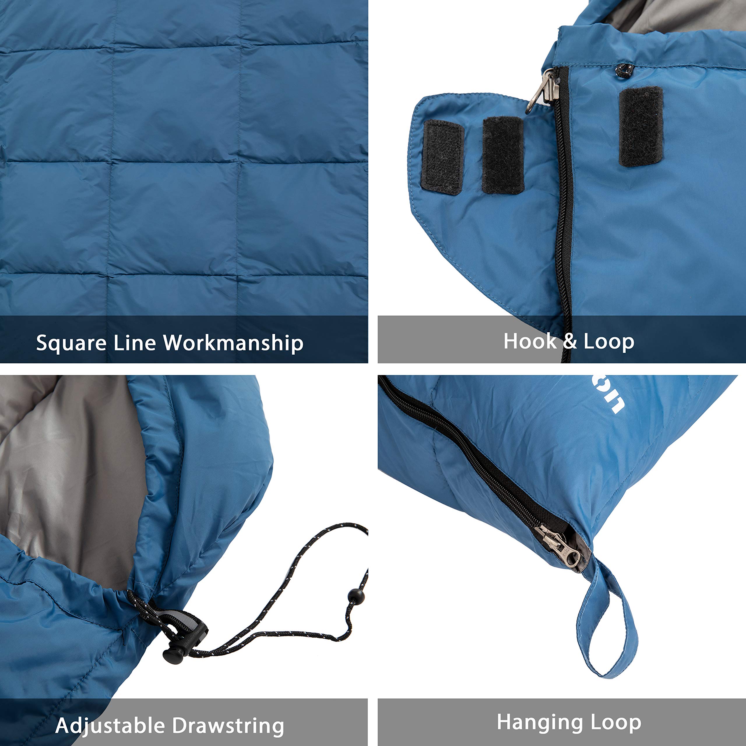 Ubon 32 °F Waterproof Envelope Sleeping Bag with Compression Sack,3 Season Lightweight Camping Sleeping Bag, Gray Blue