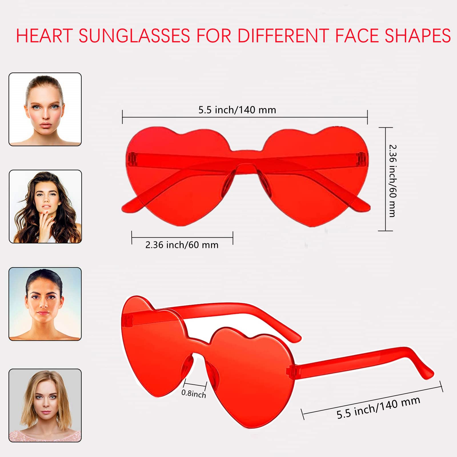 Virtue morals 24 Pairs Heart Shape Sunglasses Transparent Candy Color Frameless Party Glasses