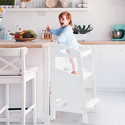 Toddler Tower Kitchen Stool Helper, GAOMON Step Stool for Kitchen Counter Bathroom Sink, Adjustable Height, Non-Skip Feet & Heavy Duty, Chalkboard, Wood Standing Tower for Toddlers 1-3