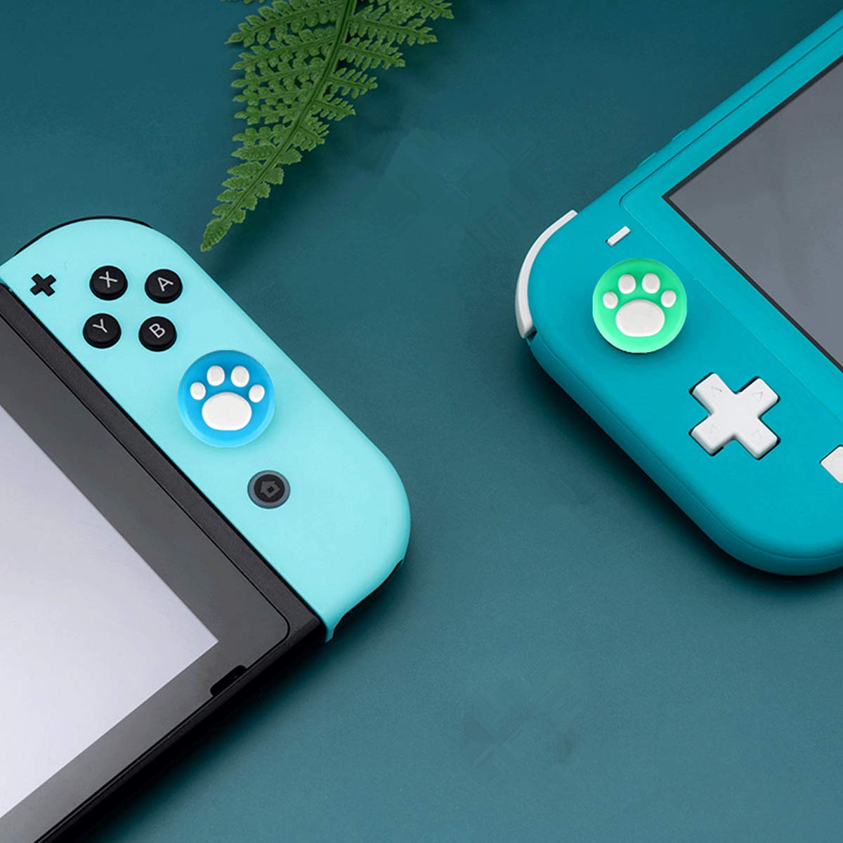 Wen XinRong 6Pcs Thumb Grip Caps Compatible with Nintendo Switch/Lite Cute Cat Paw Raccoon Green Leaf Design Joystick Caps Compatible for Switch Joy Con Controller NS Accessories