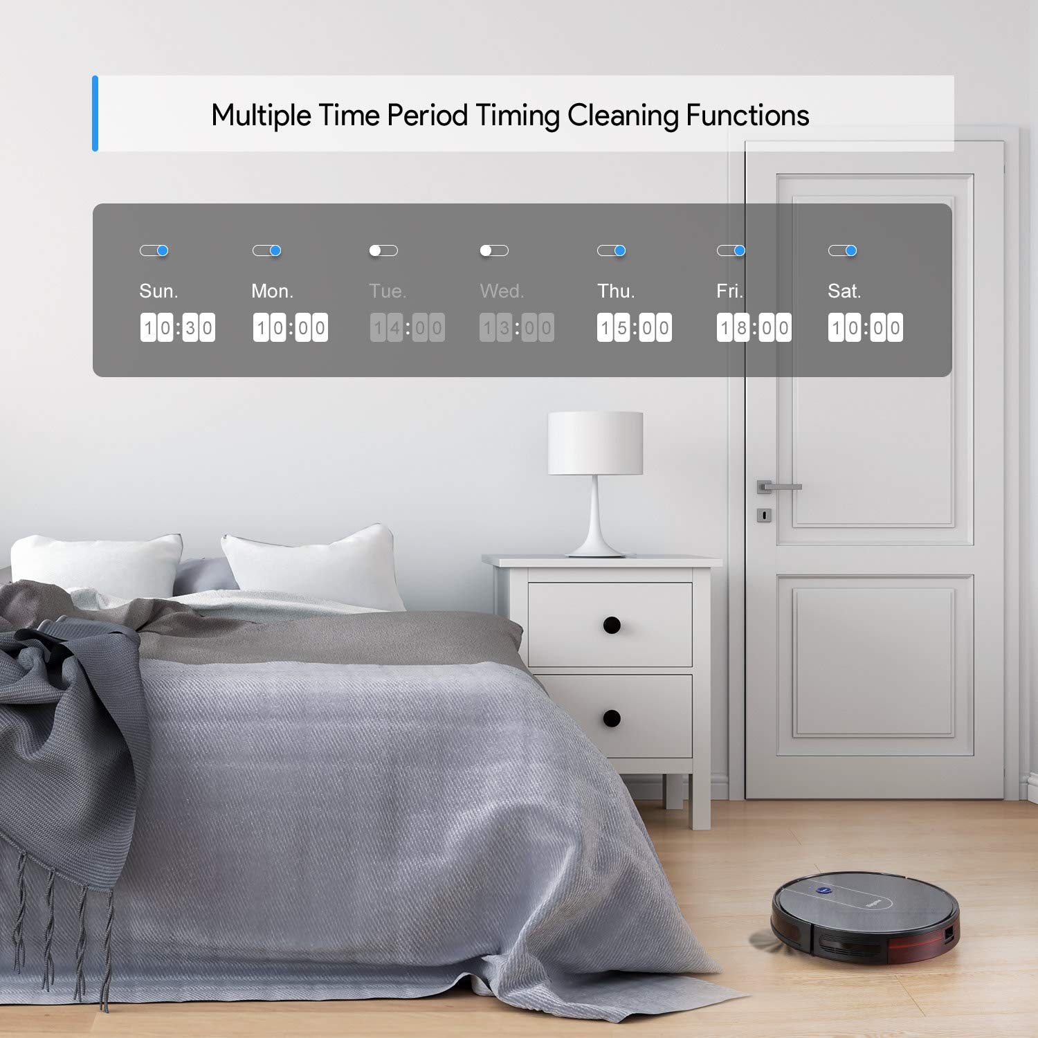 Robot Vacuum - 1600PA Wi-Fi Connected APP Schedule Cleaning Robotic Vacuum Cleaner , Striped Panel, 2.7" Super-Slim, Boundary Strips Included, Ideal for Pet Hair, Hard Floors, Carpets