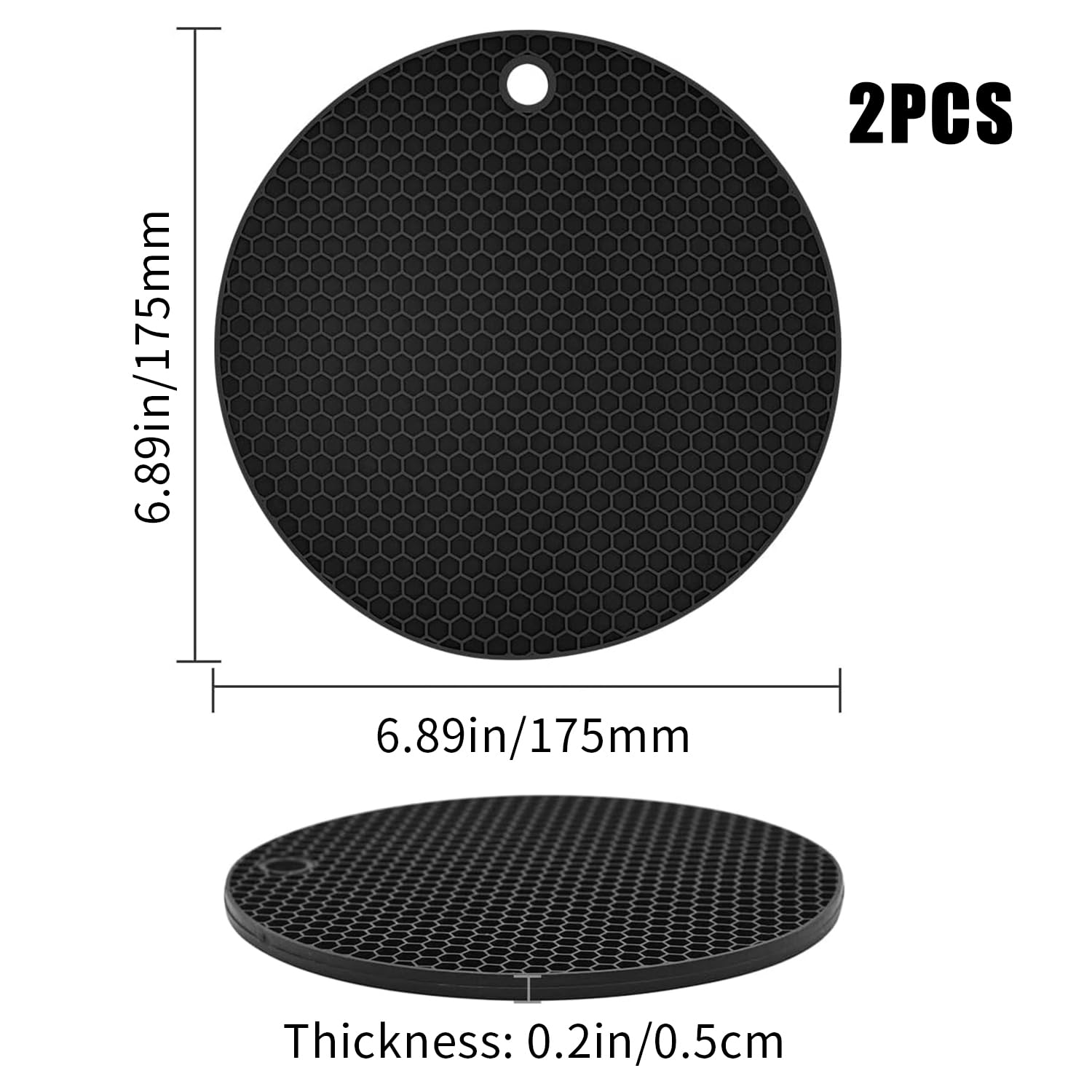 Silicone Trivet Mats,2Pcs Multipurpose Non Slip Heat Resistant Pot Holders for Kitchen Countertops(Black)