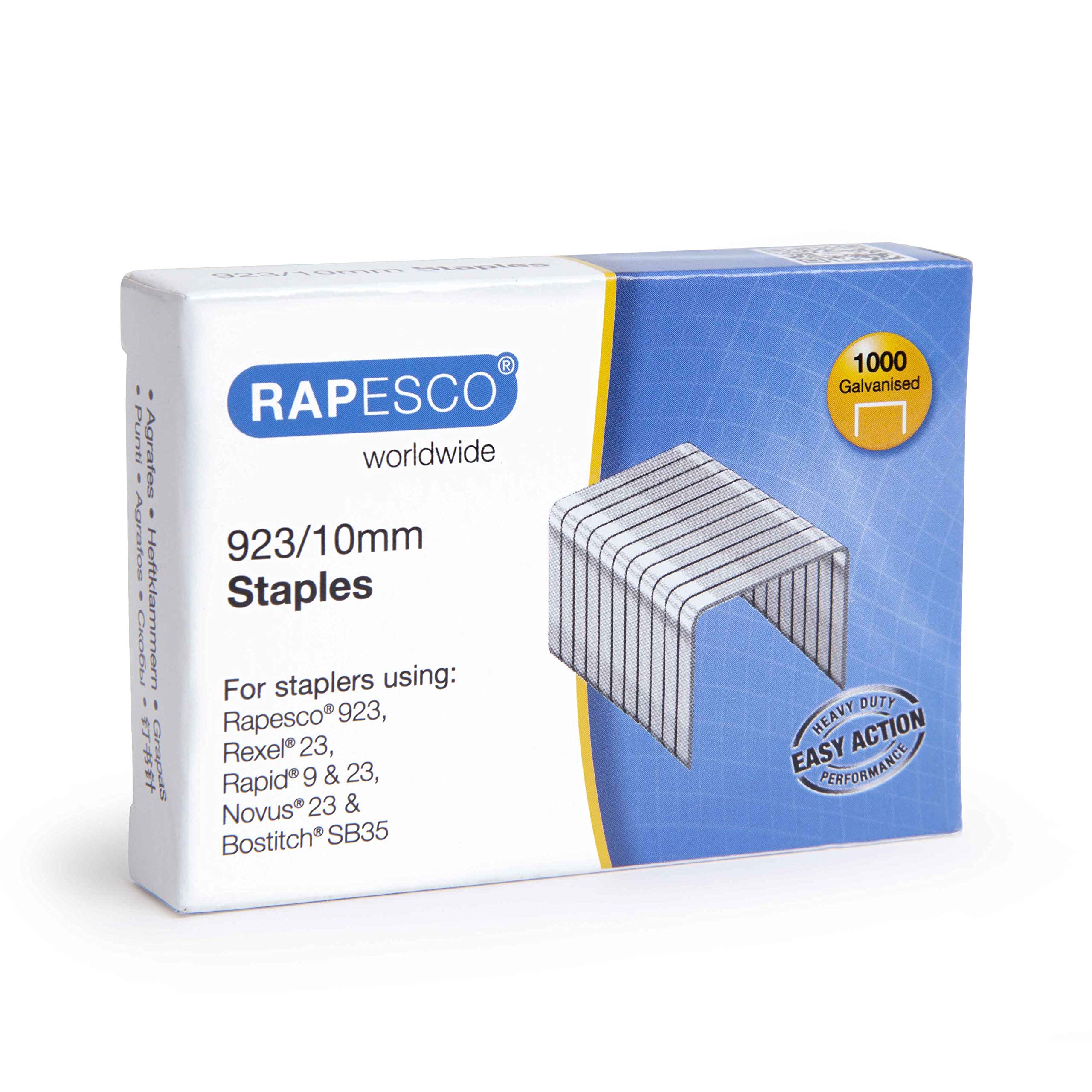Rapesco 1237 923/10mm Galvanised Staples, Box of 1,000