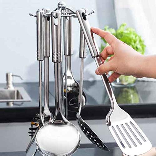 SDGH 7Pcs Kitchen Utensils Set Stainless Steel Cookware Cooking Tool Soup Spoon spatula Fork Shovel with Frame Kitchenware Kit