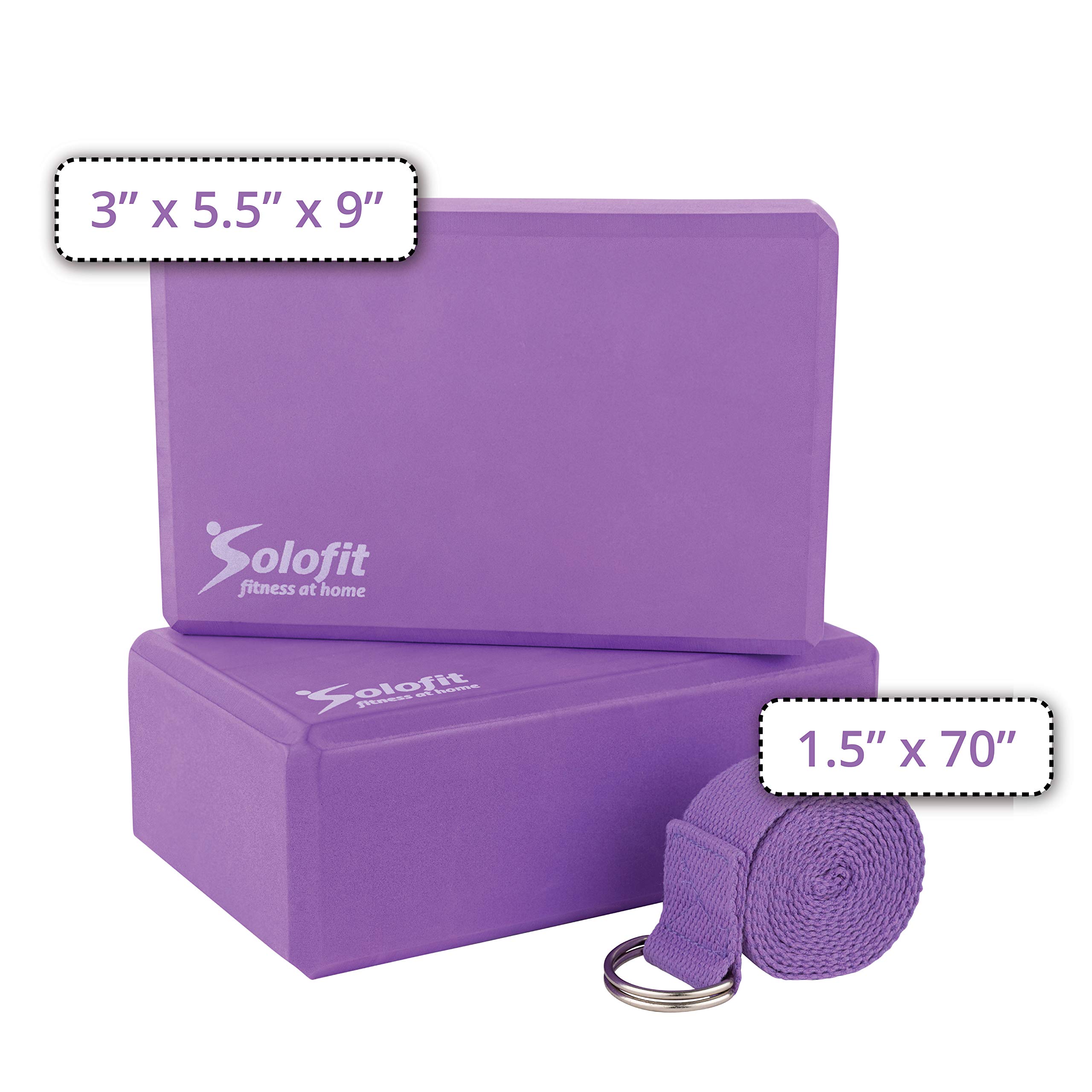 Solofit Yoga Blocks (2) with 8ft Yoga Strap β High Density EVA Foam Blocks for Stretching, Balance, Pilates, Dancers, Flexibility β Improve Strength, Aid Flexibility & Support Deepen Poses (Gray)