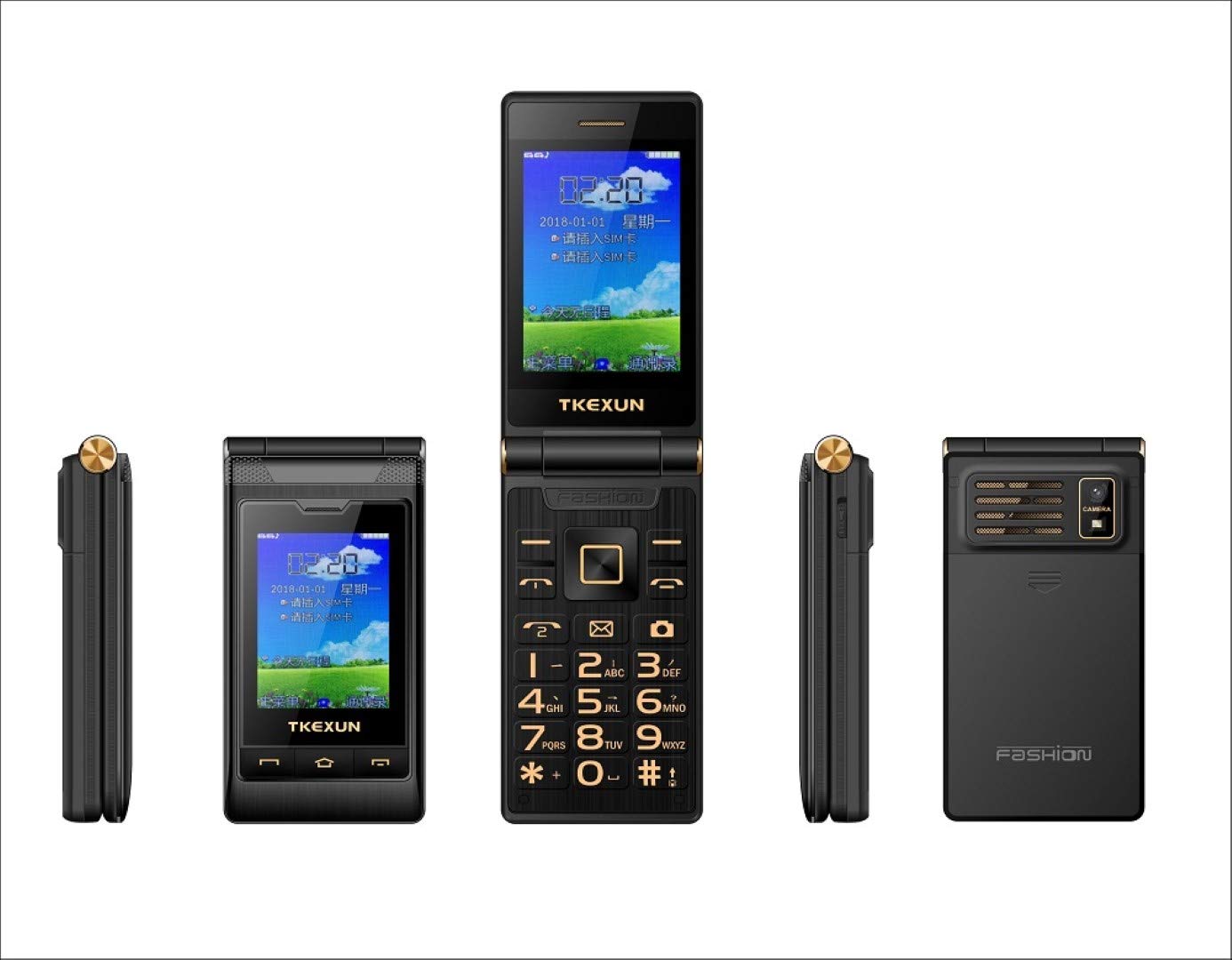 Tkexun G10-C Flip Touch Two Large Screen Dual Sim Mobile Cell Phone with Free Case (Black)