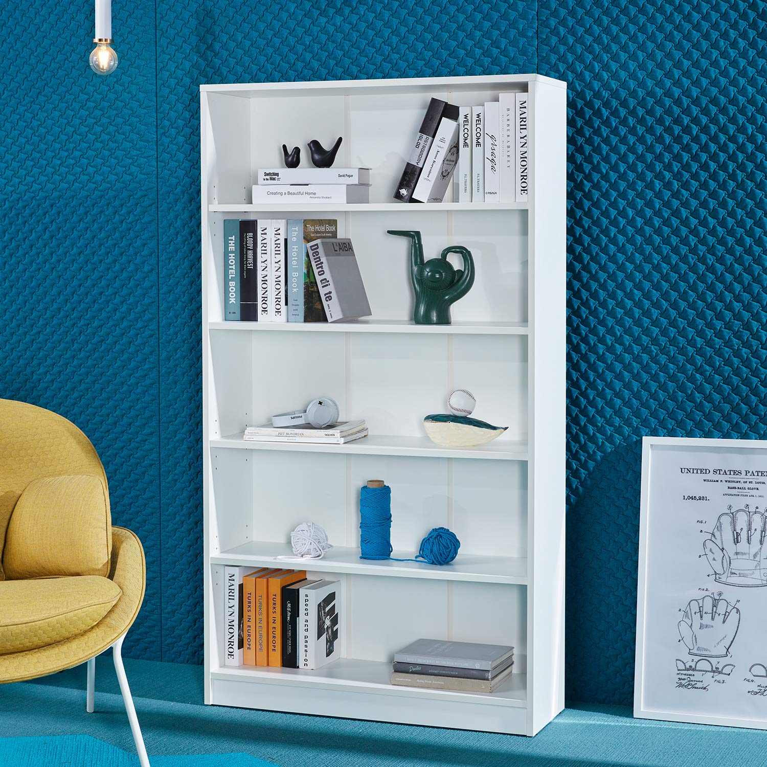 VICLLAX Wood 5-Shelf Bookcase Layer Adjustable Mordern Bookshelf for Home and Office, White
