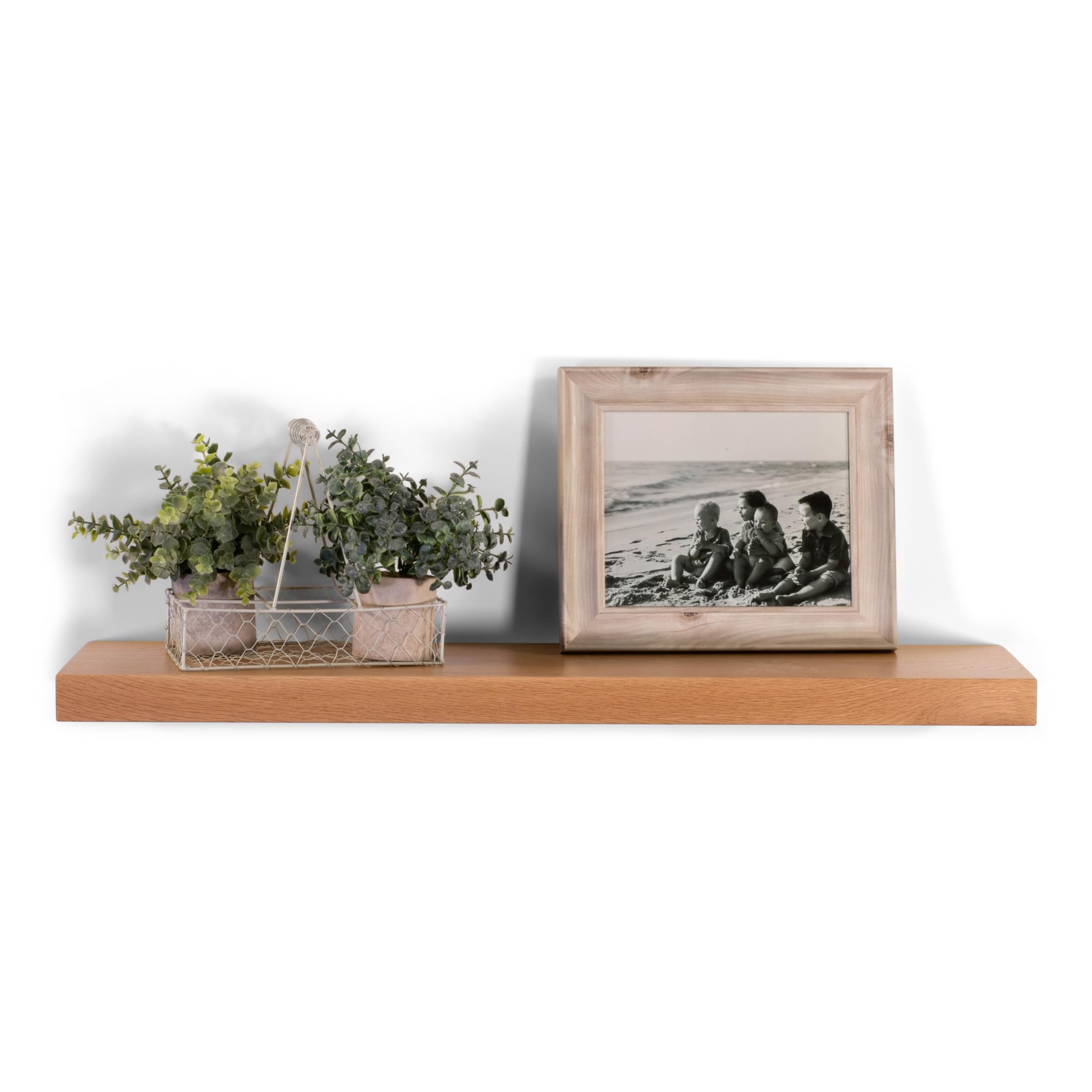 Solidwood Interiors | White Oak Floating Shelf | Anywhere Adjustable Hidden Stud Mount Bracket (Unfinished, 60" L x 12" D)