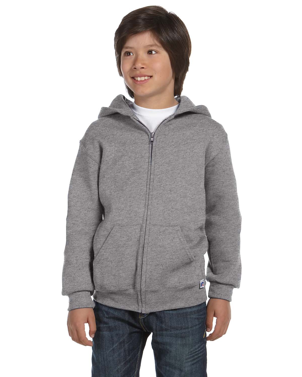 Russell Athletic Big Boys' Fleece Full Zip with Hood, Black, Small