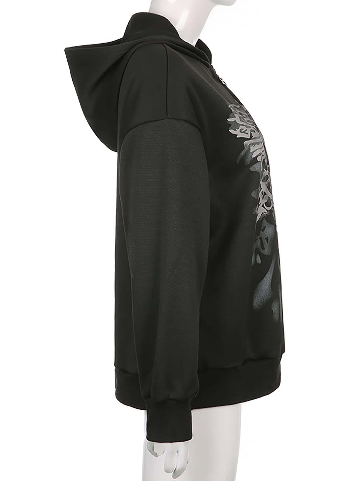 Womens Y2K Fairy Grunge Zip Up Hoodie Oversized Goth Jacket Sweatshirt With Pockets E-Girl 90s Aesthetic Gothic (A2-Black, Small)