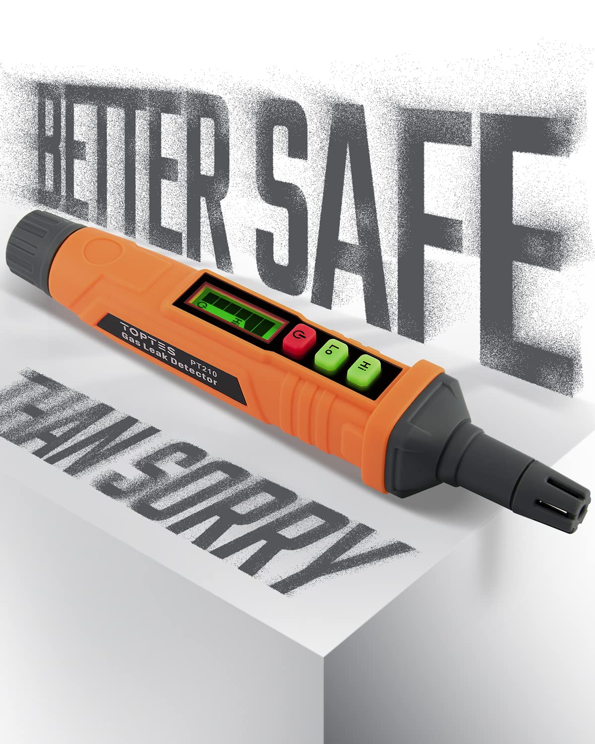 TopTes PT210 Gas Leak Detector, Natural Gas Detector with Audible & Visual Alarm, Locating The Source of Propane, Methane, and Combustible Gas Leaks for Home and RV (Includes Battery x2) - Orange