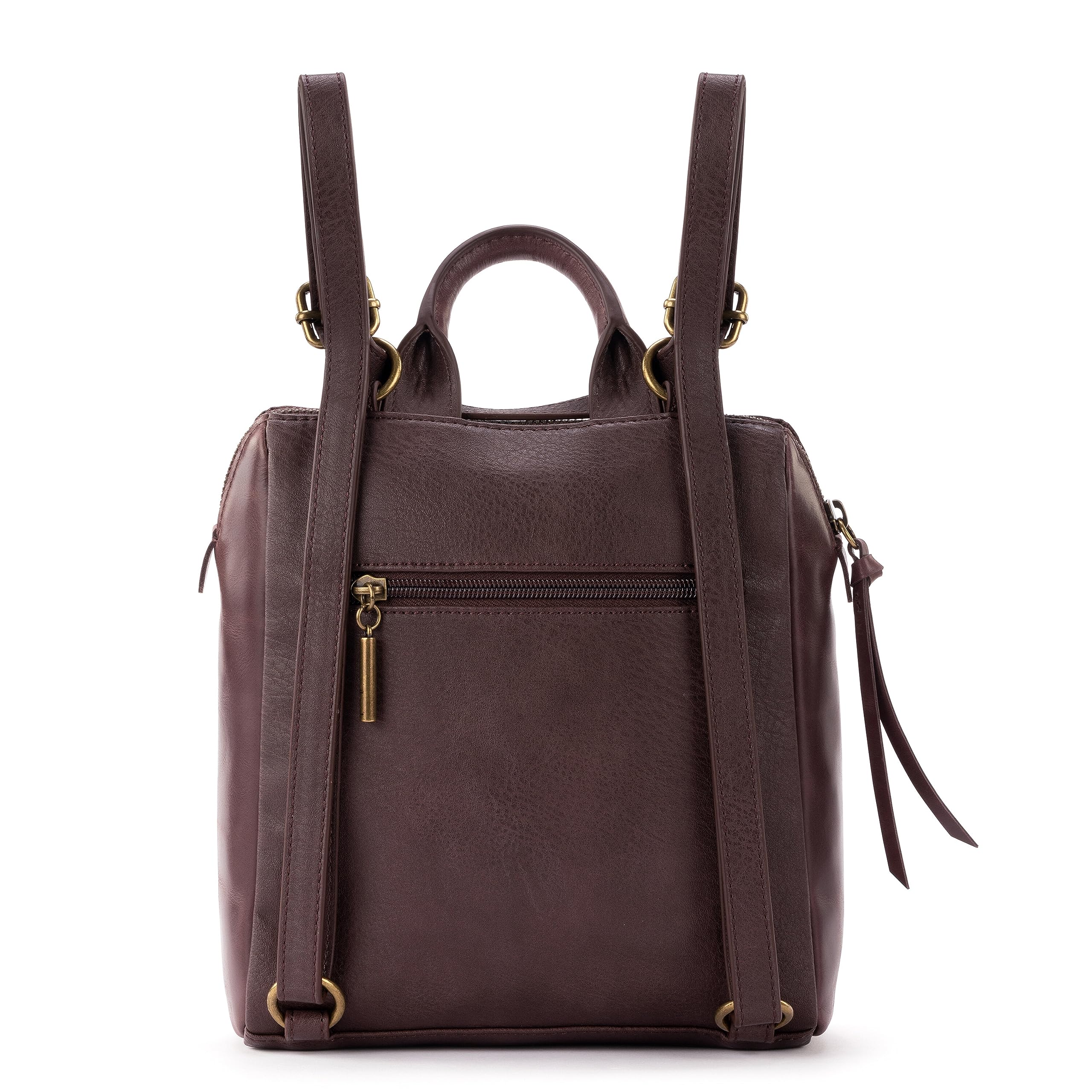 The Sak Loyola Mini Convertible Backpack in Leather, Adjustable Convertible Strap, Mahogany Tile Emboss