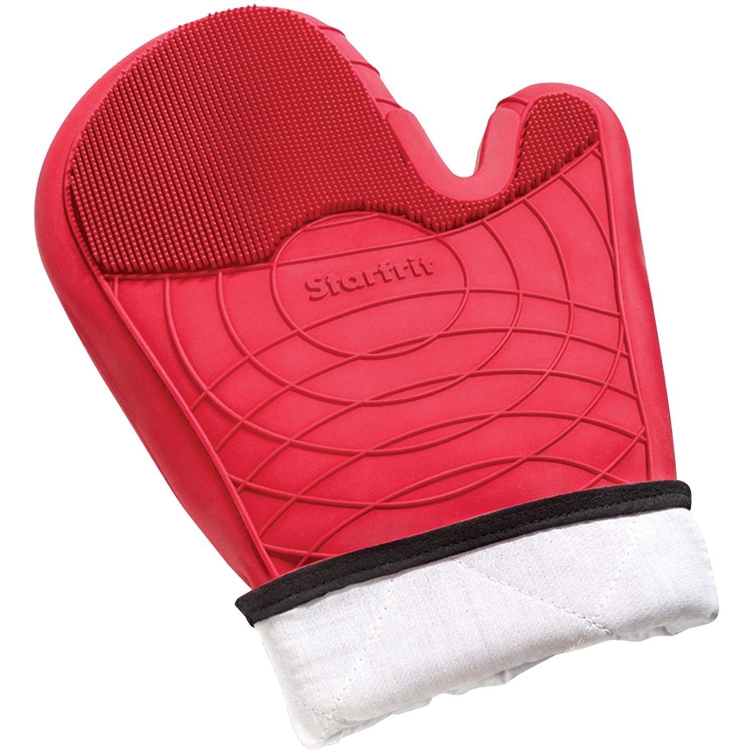 Starfrit Silicone Oven Mitt with Cleaning Bristles | Waterproof & Heat Resistant to 662 Degrees F | Features Fruit & Vegetable Bristles (2 Pack)