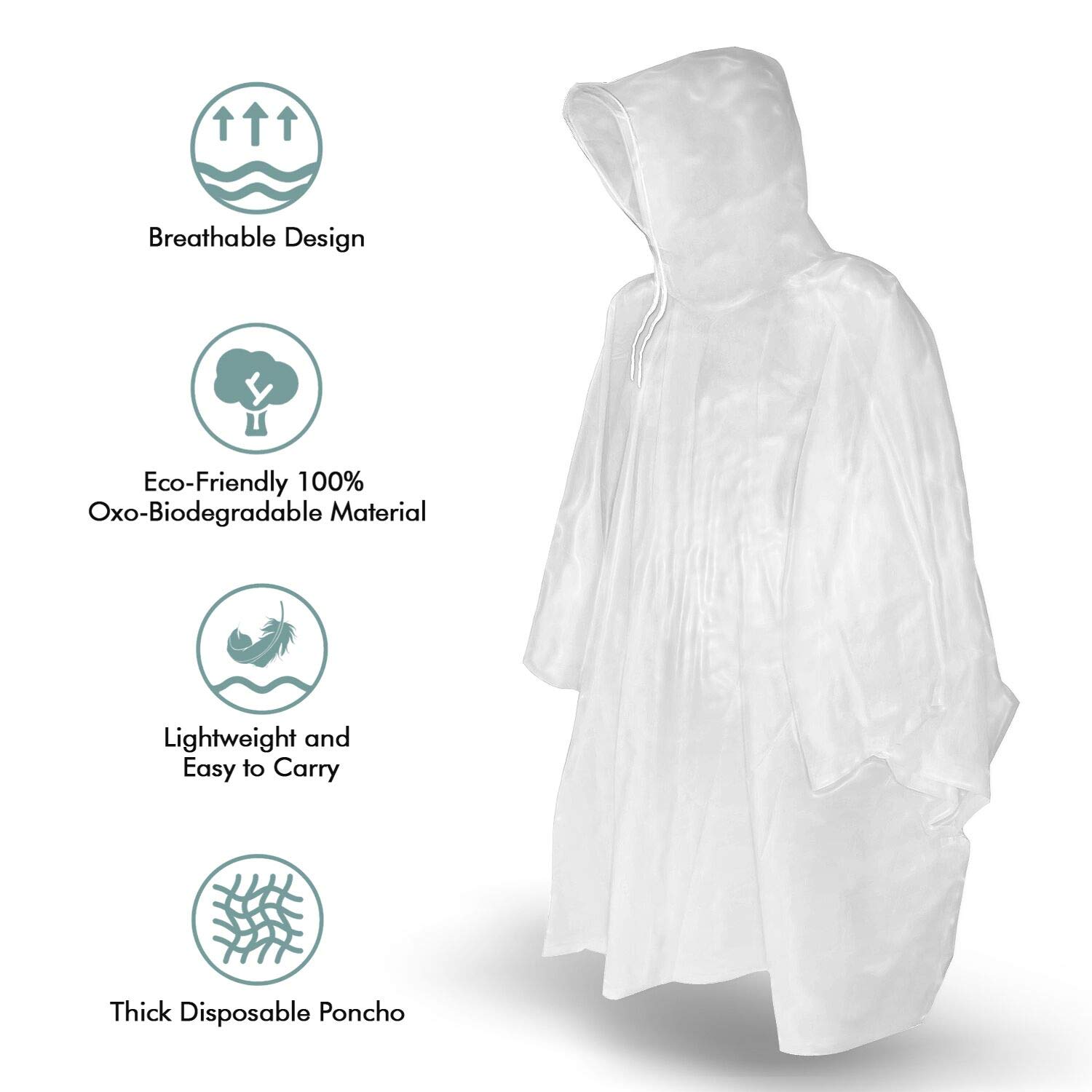 TORASO Rain Poncho with Hood for Adults, Disposable Clear Rain Poncho Adult Emergency Raincoats Disposable(YP, 2pcs)