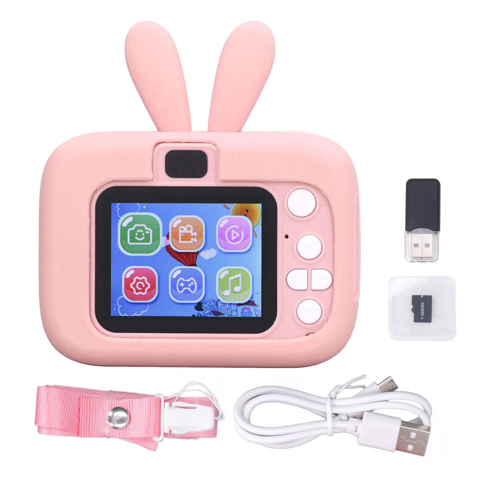 Video Camera Toy, 2.0 Inch Color Display Children Camera Rich Effects Auto with 32G Memory Card for Birthday (Pink)