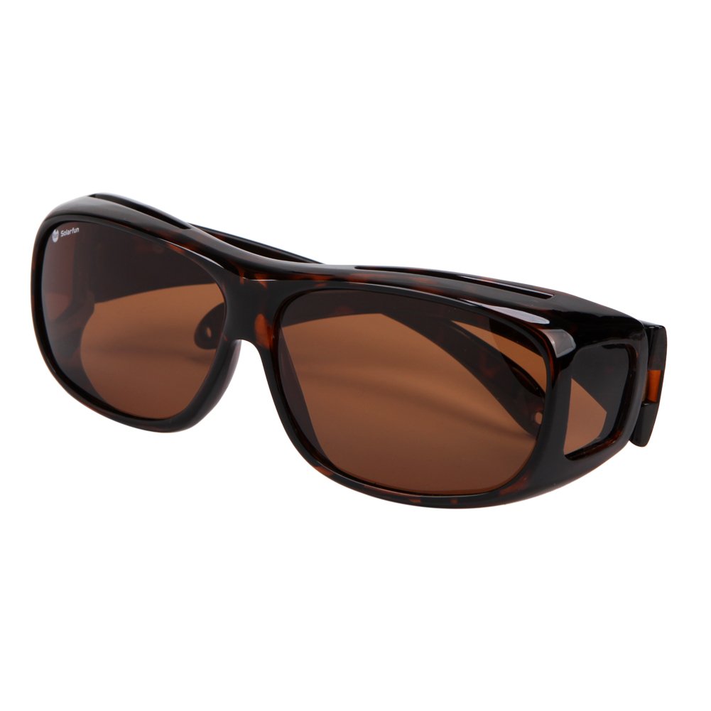 Solarfun Polarized Fit Over Glasses Sunglasses Wrap Around Solar Reduce Shield for Men and Women's Driving, Brown