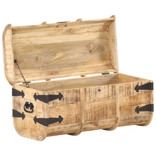 Queen.Y 2 Pcs Wood Storage Chest, Vintage Box with Safety Hinge, Sturdy Entryway Console, Storage Trunk, Lockable, Rustic Brown