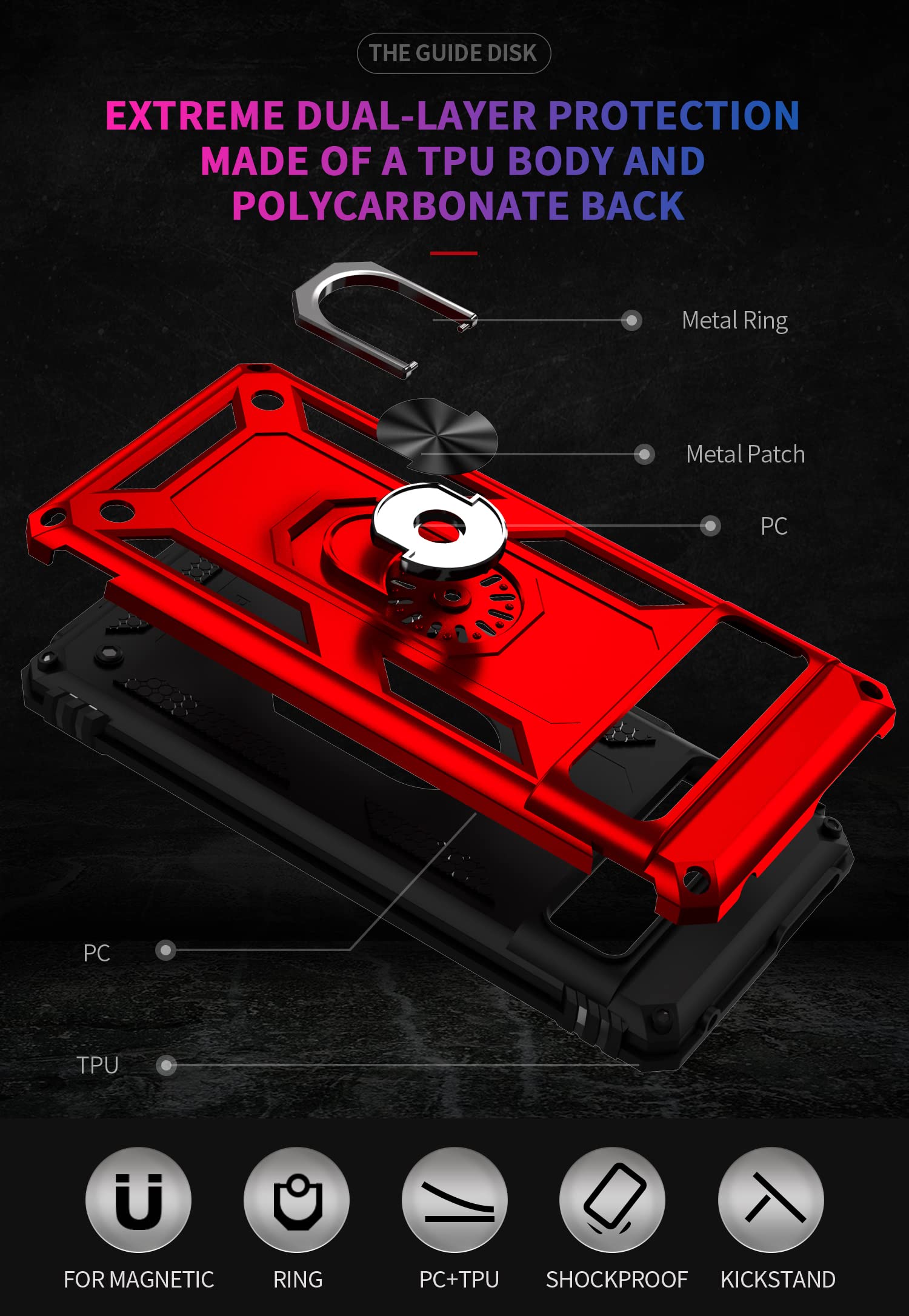 SunRemex for Google Pixel 7 Case with HD Screen Protector [2 Packs], [Not for Google Pixel 7 Pro ], Magnetic Ring Holder Kickstand,[Military Grade] Phone Case for Google Pixel 7 2022 (Red)