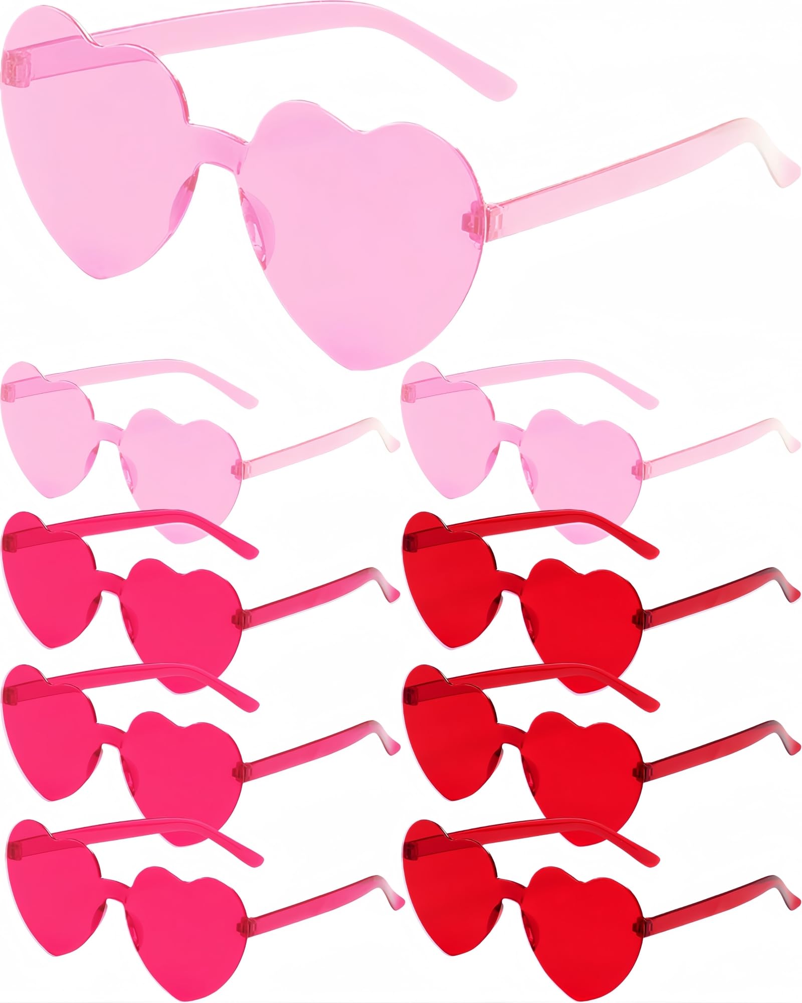 ZHANGBY 9 Pairs Heart Sunglasses Trendy Transparent Candy Color Party Hot Pink Glasses
